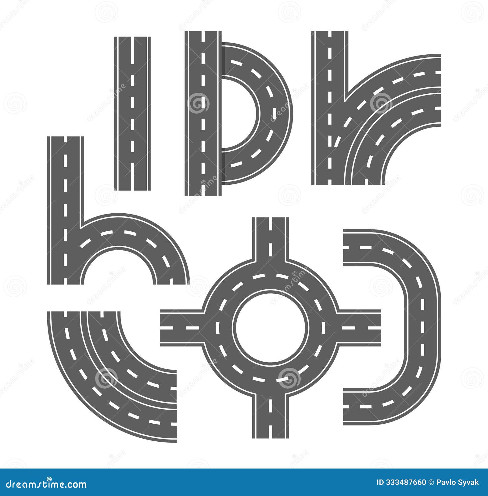 Vector Road Sections Set, Showcasing Diverse Shapes Like Curves ...