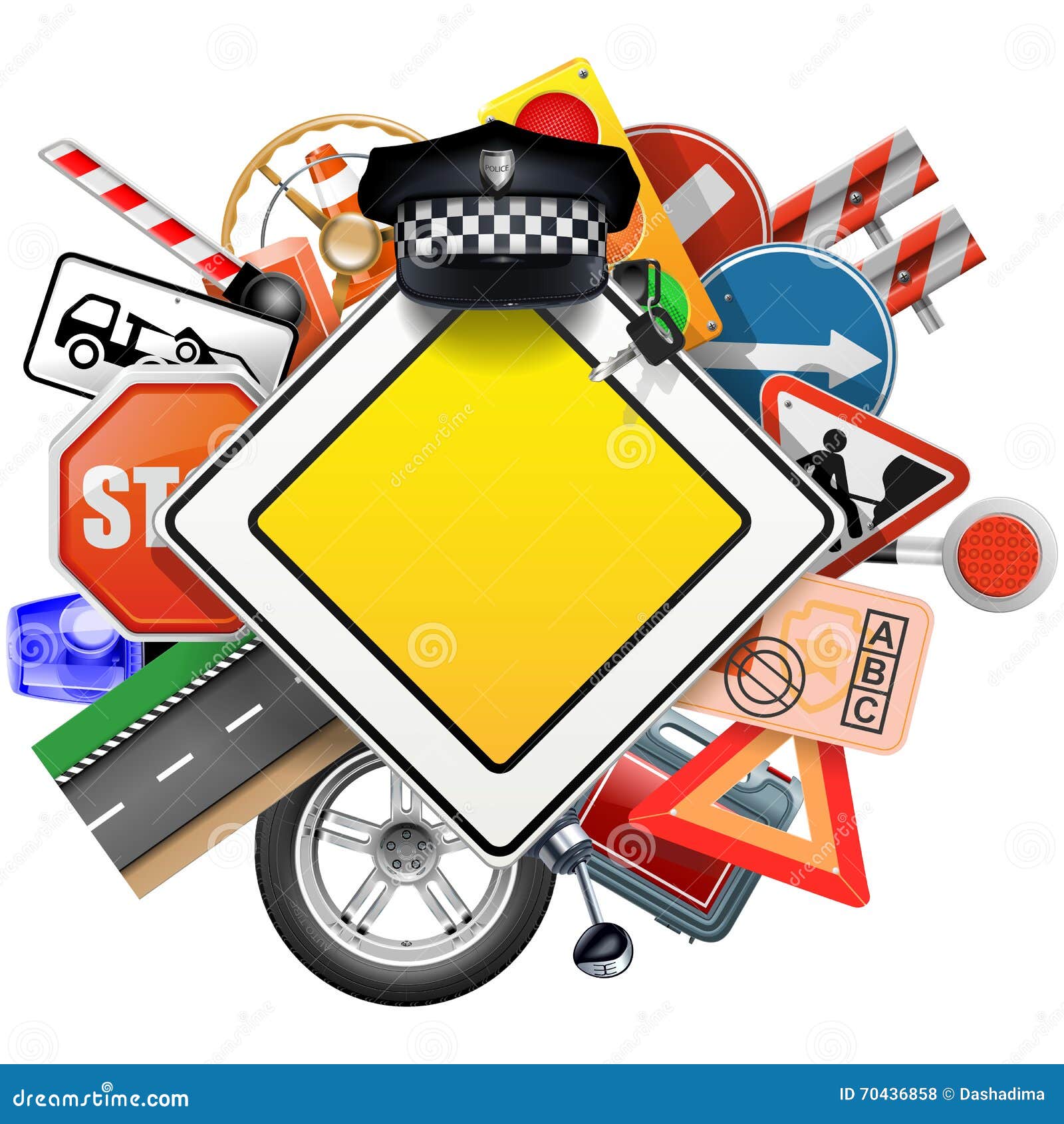 Vector Road Signs with Car Parts Stock Vector - Illustration of auto ...