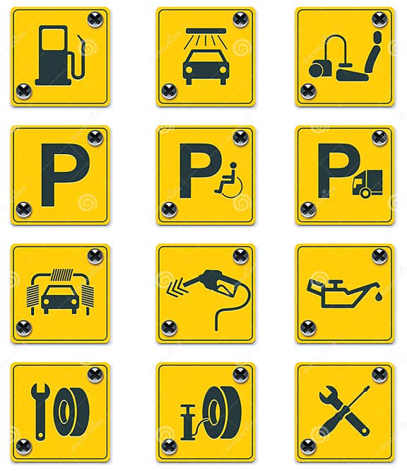 Vector Roadside Services Signs Icon Set. Part 1 Stock Vector ...