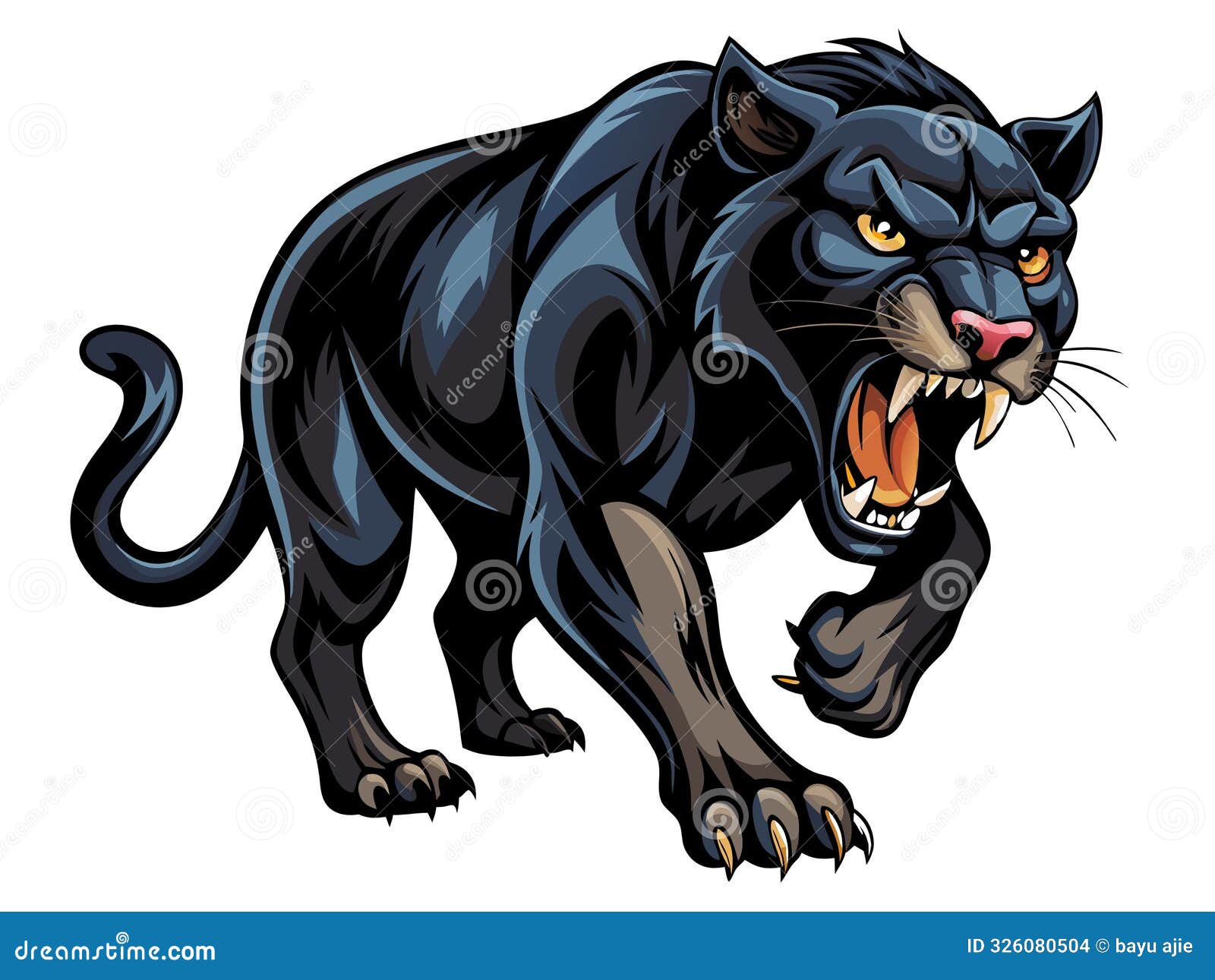 Vector of a Roaring Angry Black Panther Crawling Against White ...