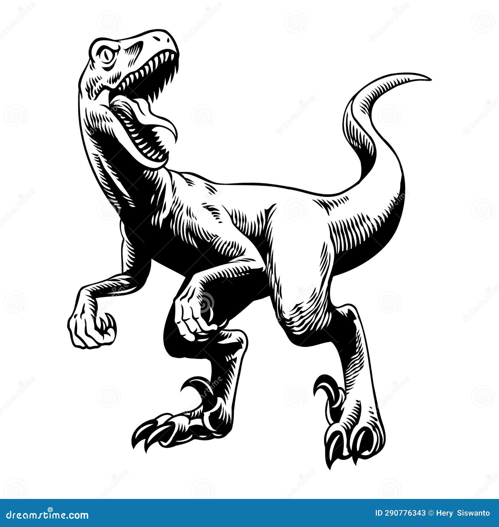 Roaring Raptor Illustration in Black and White Stock Vector ... Roaring Raptor Illustration in Black and White Stock Vector ...