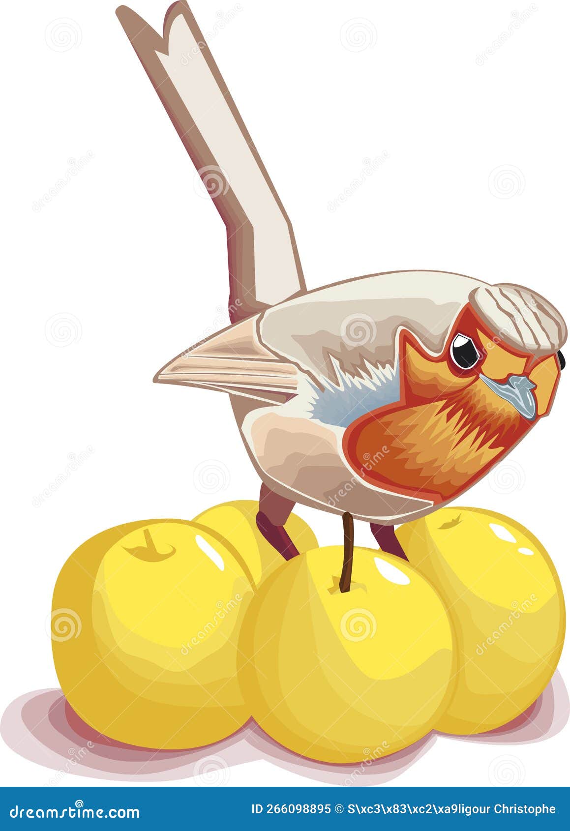 Vector Robin in Yellow Apples Stock Illustration - Illustration of ...