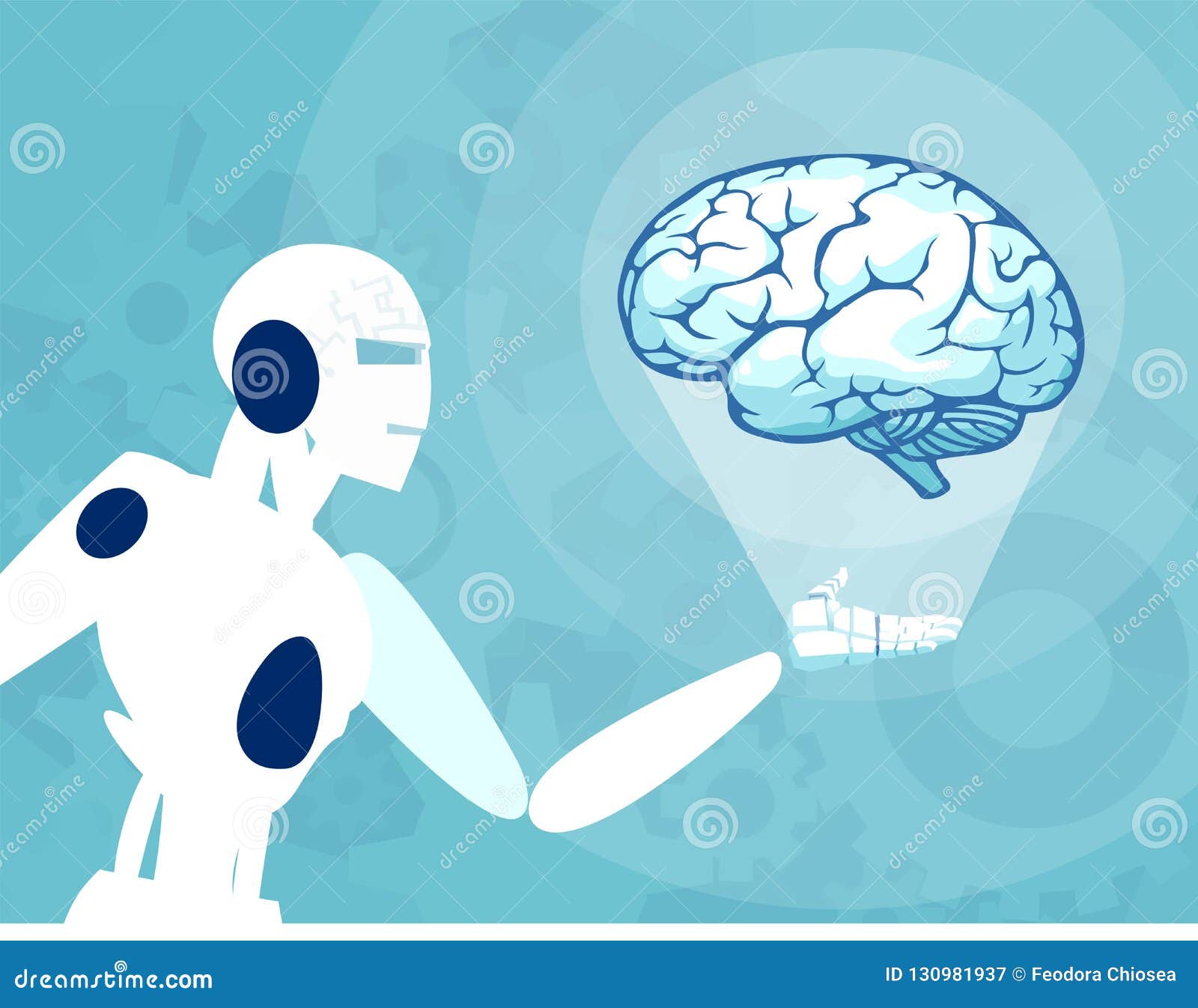 Vector Of A Robot Holding And Looking At Human Brain Royalty-Free Stock ...
