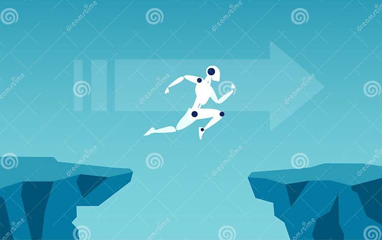 Vector of a Robot Jumping Over Gap As Symbol of Overcoming Challenges ... Vector of a Robot Jumping Over Gap As Symbol of Overcoming Challenges ...