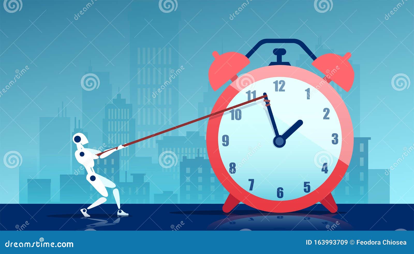 Vector of a Robot Pulling Clock Arrow Saving Time Spent on Project ...