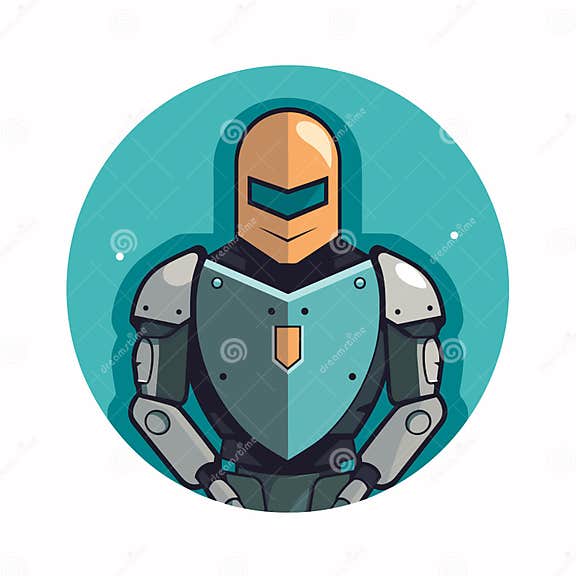 Vector of a Robot with a Shield on Its Chest - Line Icon Vector ...