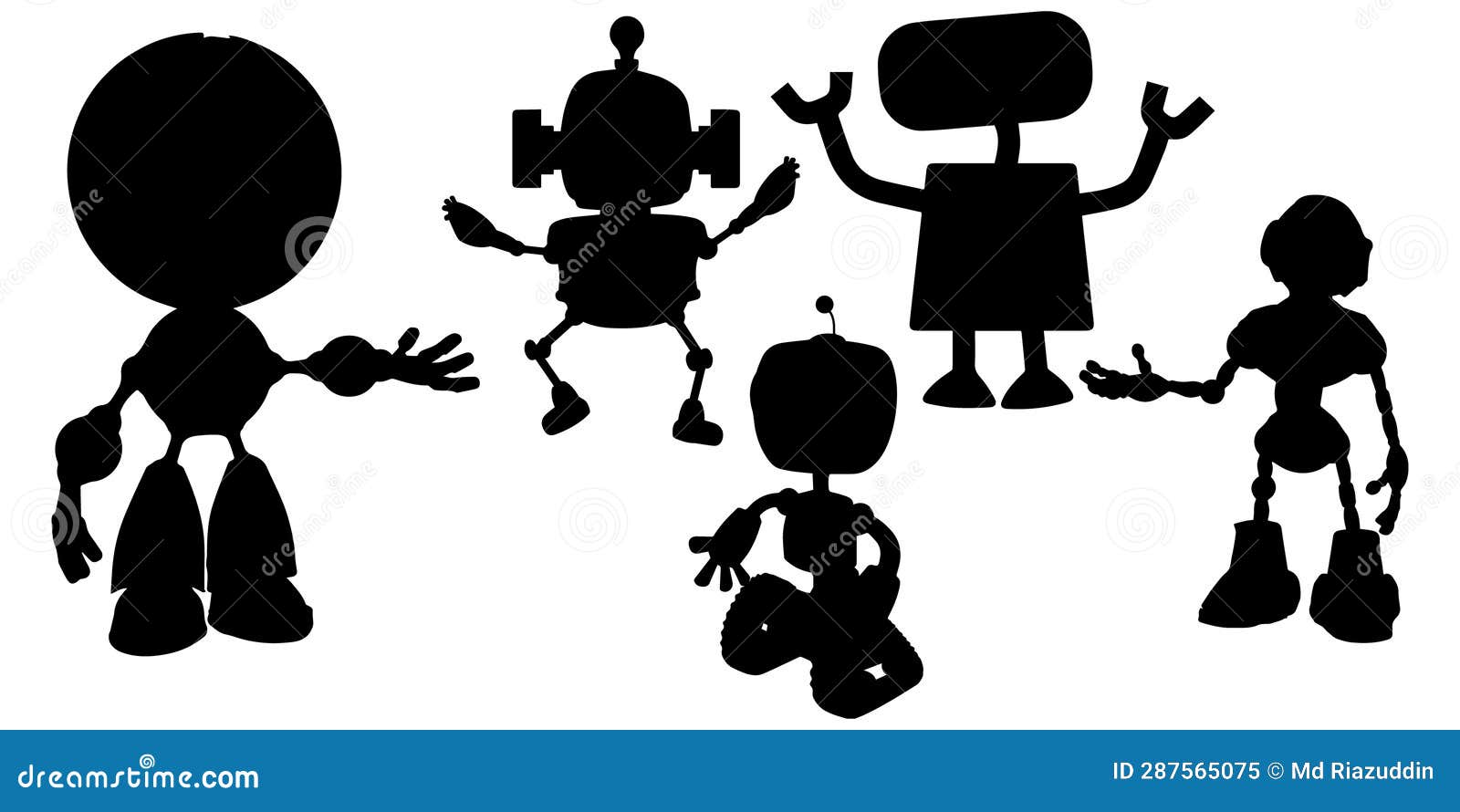 Vector Robot Silhouettes Set - Set Of Multi Silhouette Cartoon Robot ...