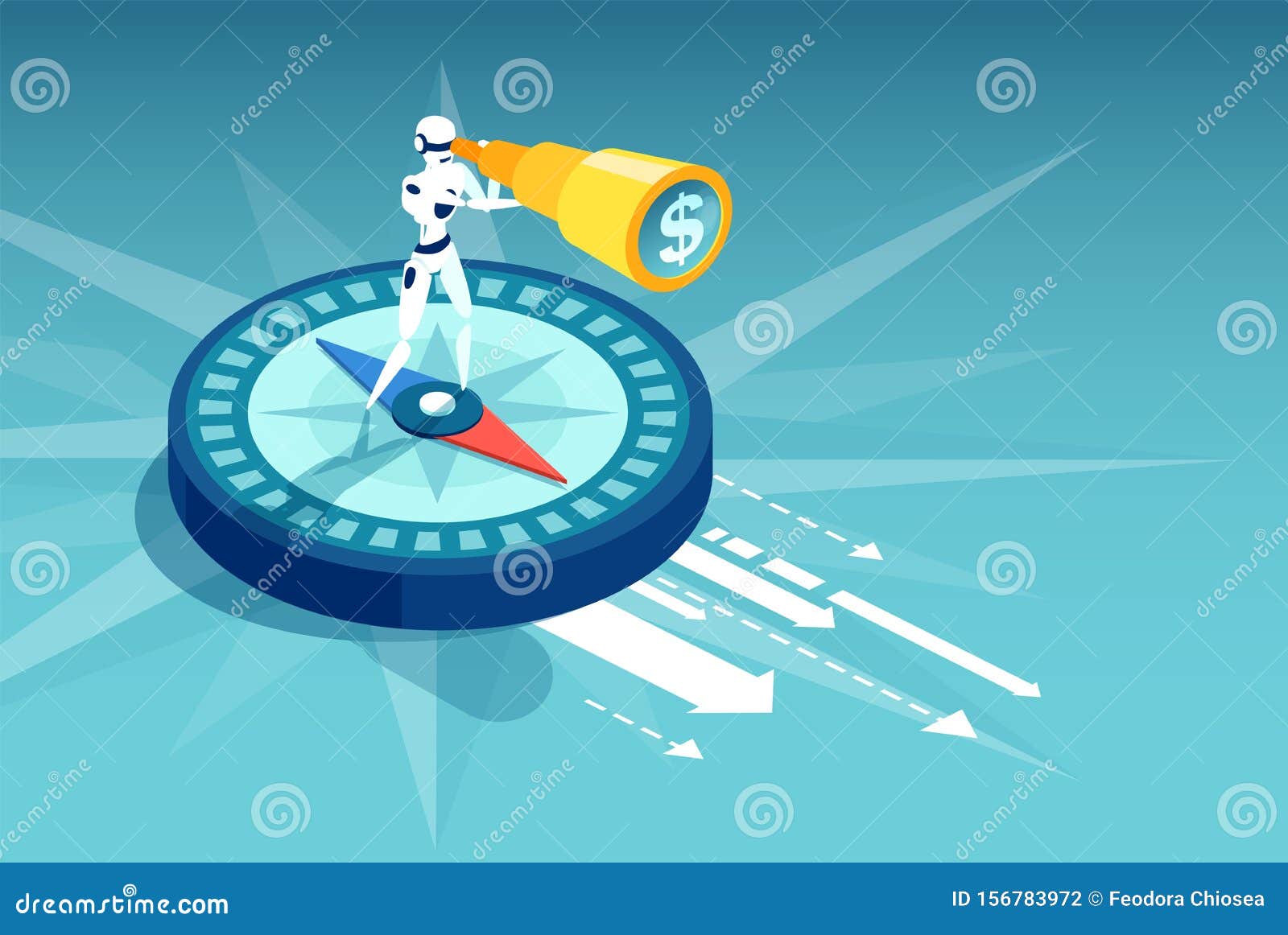 Vector of a Robot Standing on Compass Searching for Financial ...