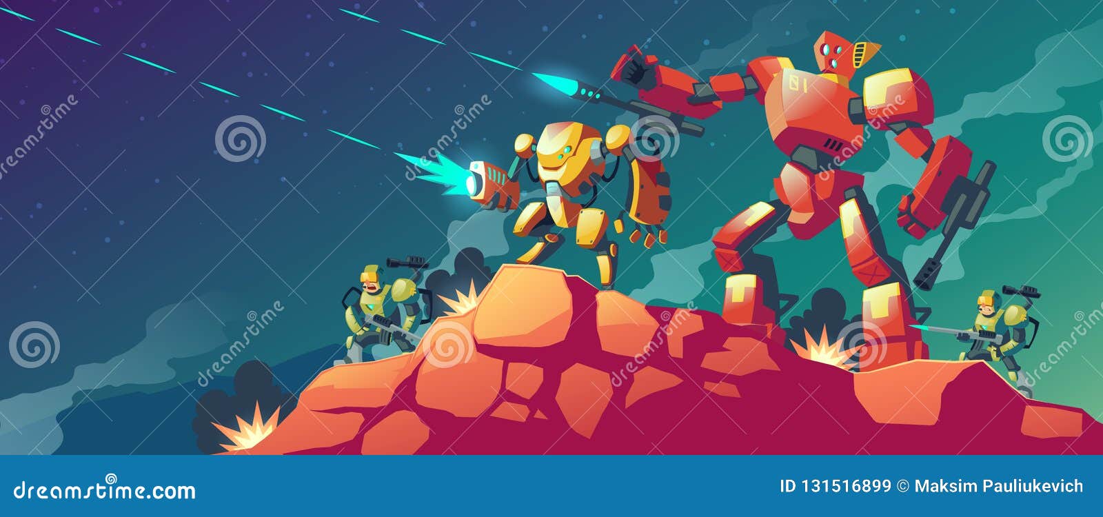Vector Robot War on Alien Planet, Mars Stock Vector - Illustration of ...