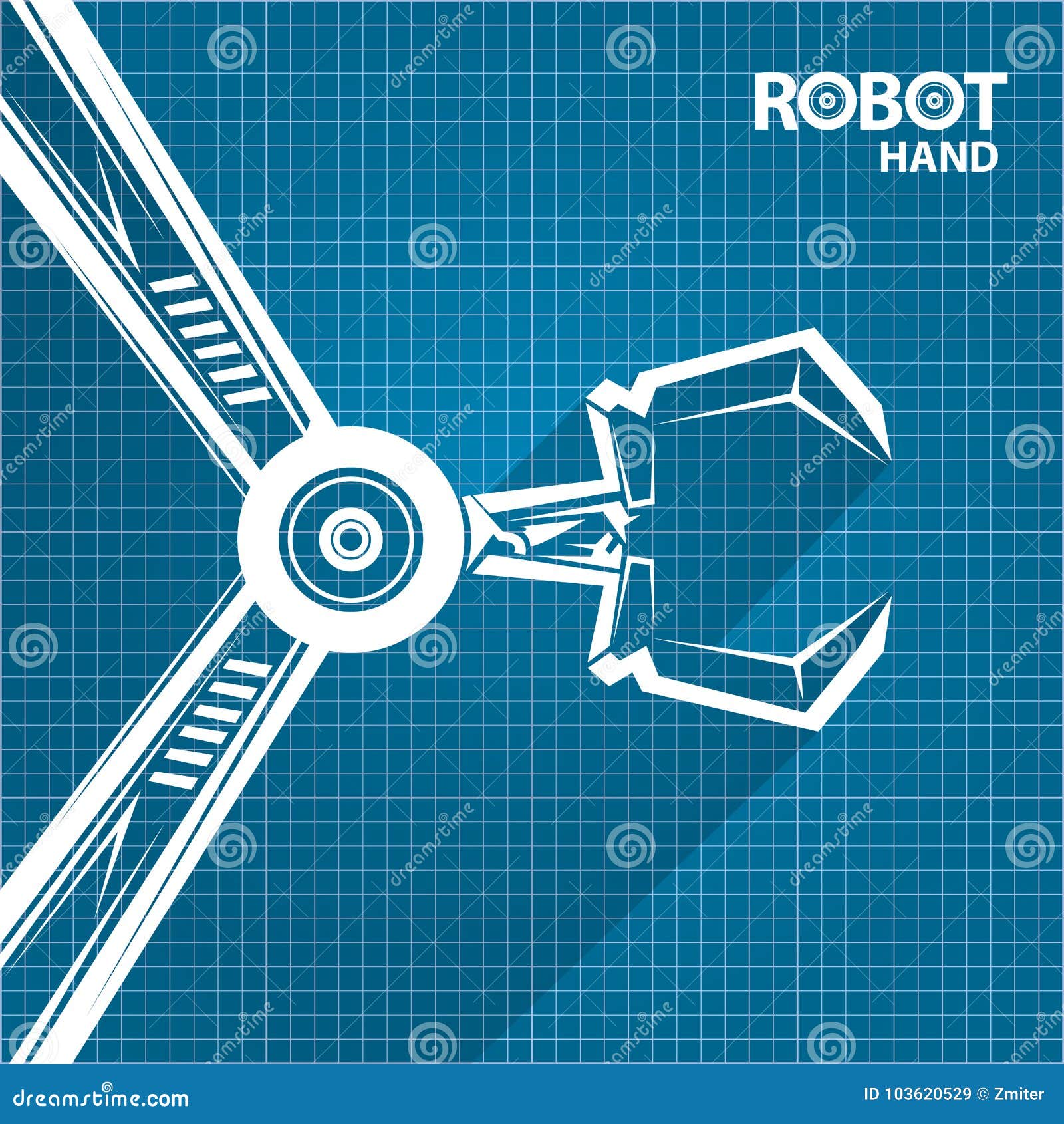 Vector Robotic Arm Symbol On Blueprint Paper Background. Robot Hand ...