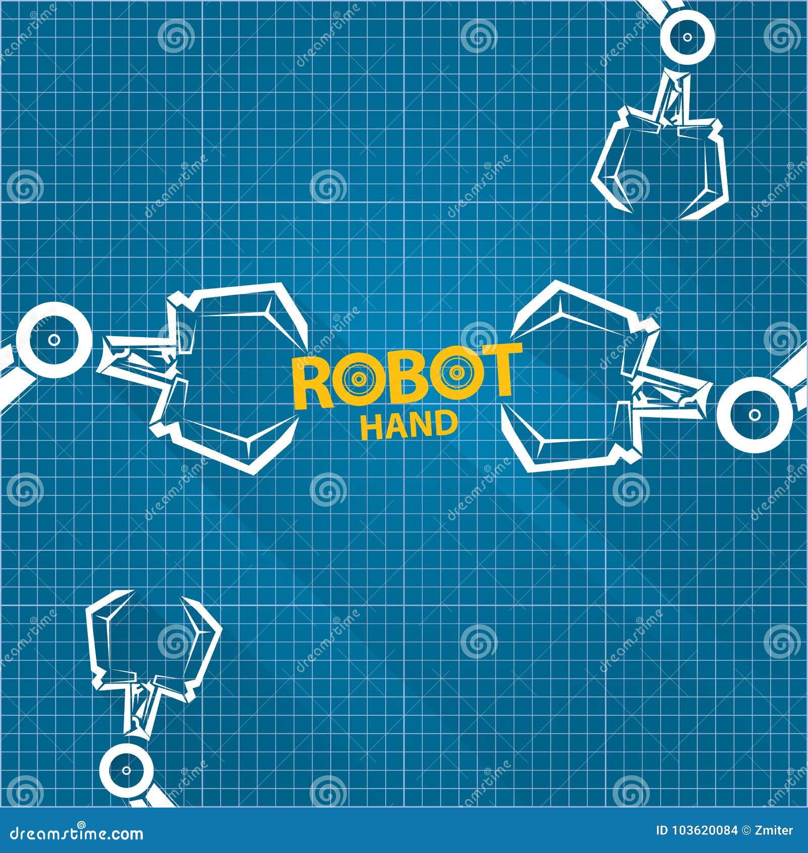 Vector Robotic Arm Symbol on Blueprint Paper Background. Robot Hand ...