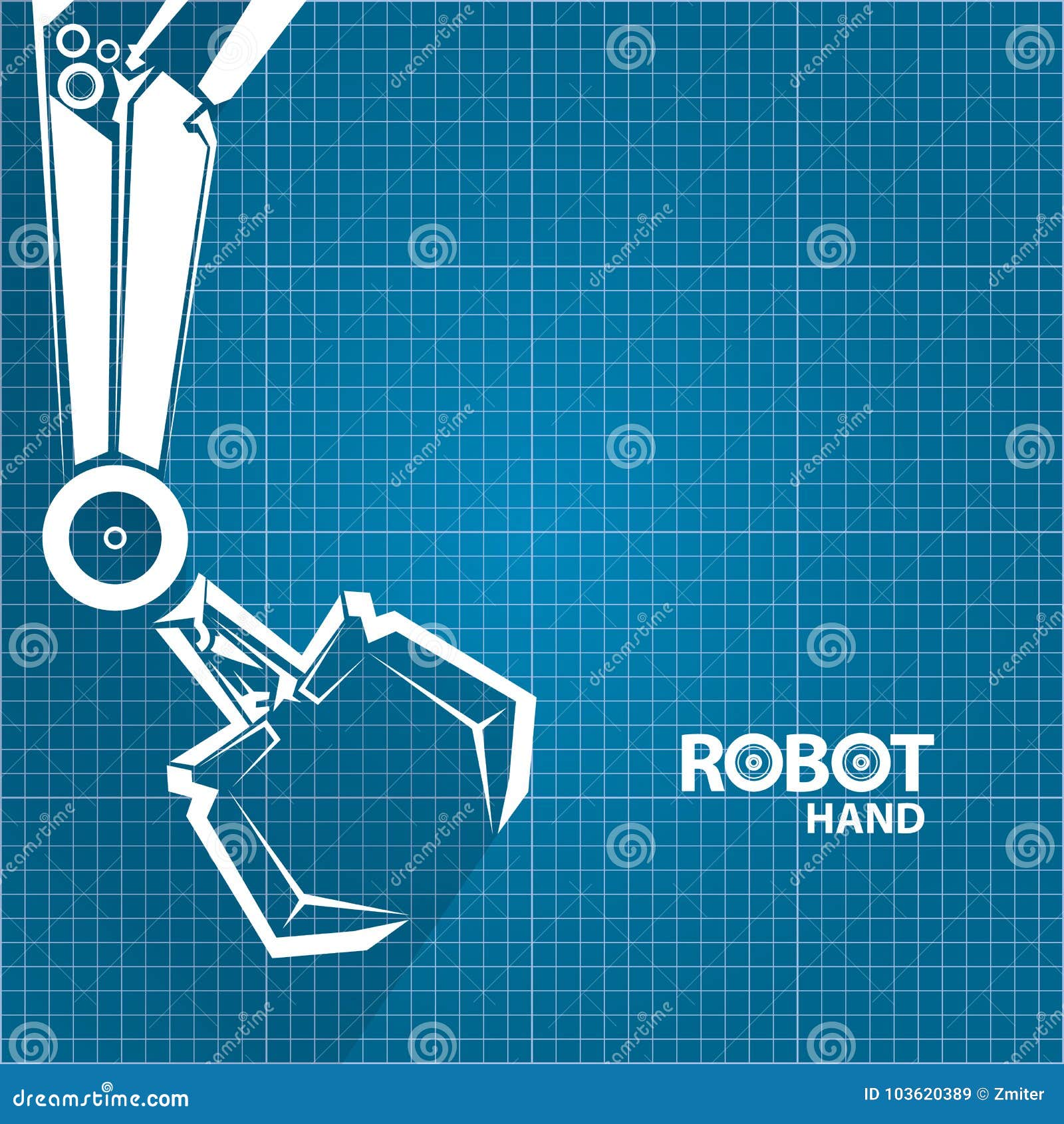 Vector Robotic Arm Symbol on Blueprint Paper Background. Robot Hand ...