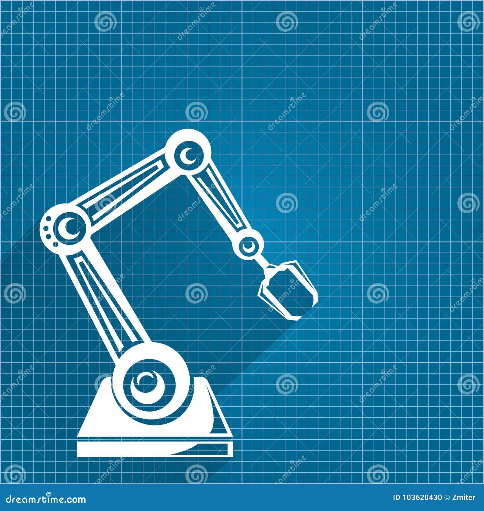 Vector Robotic Arm Symbol on Blueprint Paper Background. Robot Hand ...