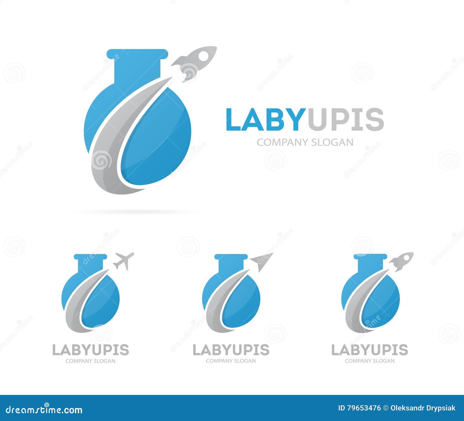 Vector of Rocket and Bulb Logo Combination. Airplane and Lab Bottle ...
