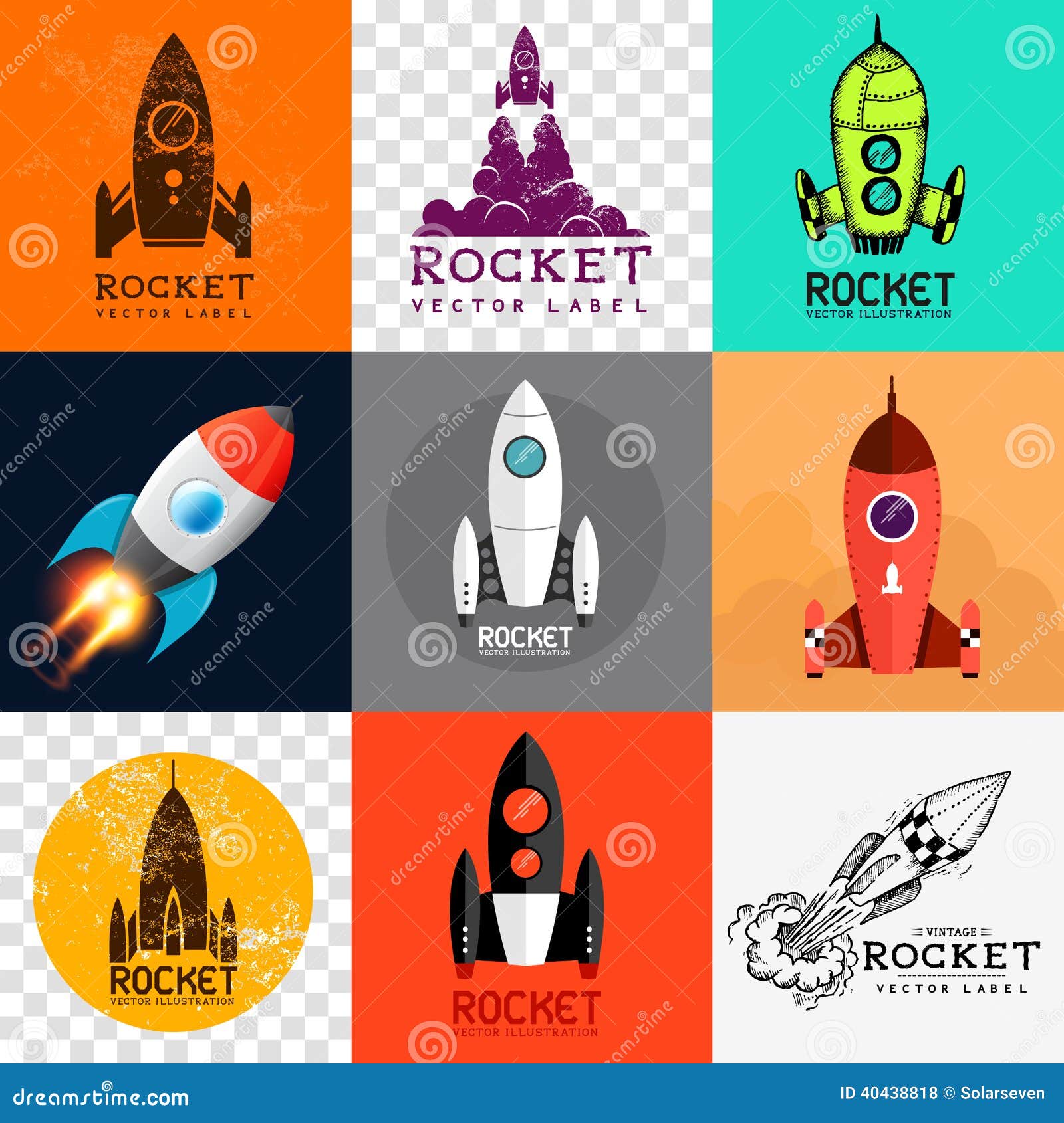 Vector Set Of Rocket Launch Labels In Vintage Style. | CartoonDealer ...
