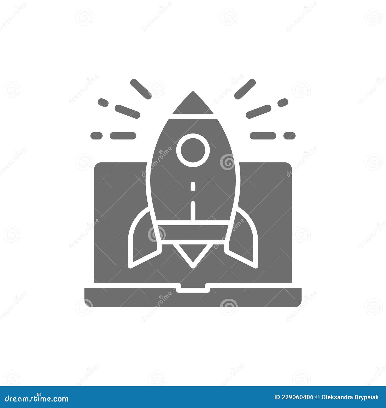 Rocket Launch from Laptop, Startup Grey Icon. Stock Vector ...