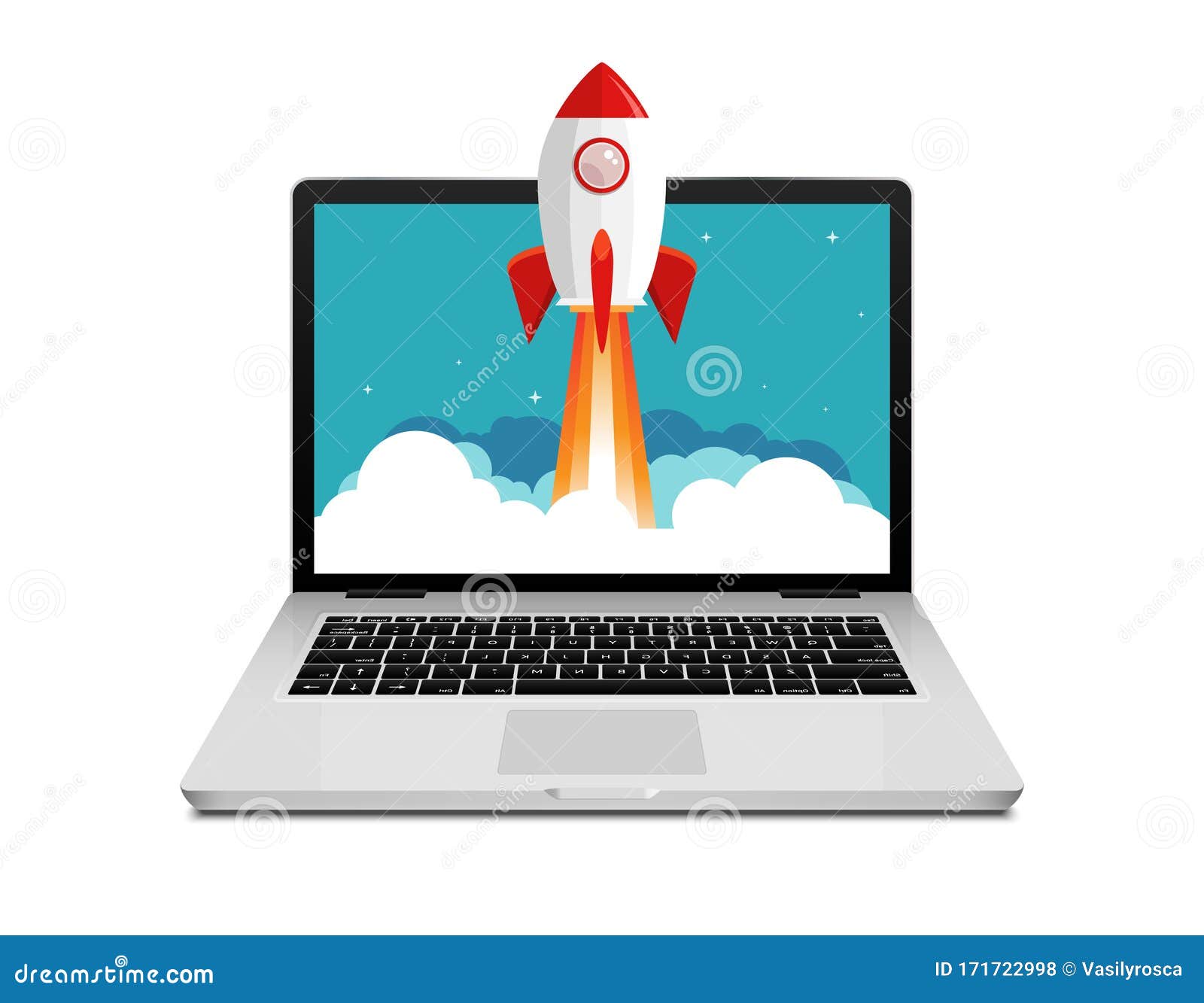 Vector Rocket Launch Website Computer Concept Illustration. Business ...