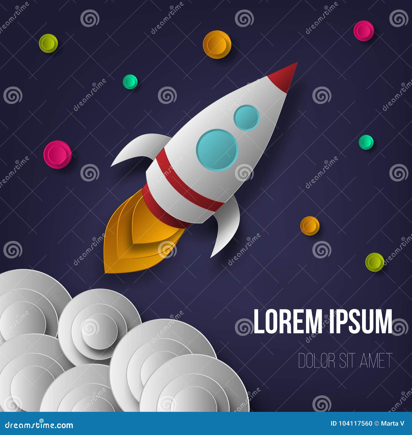 Vector Rocket, Space, Planets, Stars, Cut from Paper, 3d. Used for ...