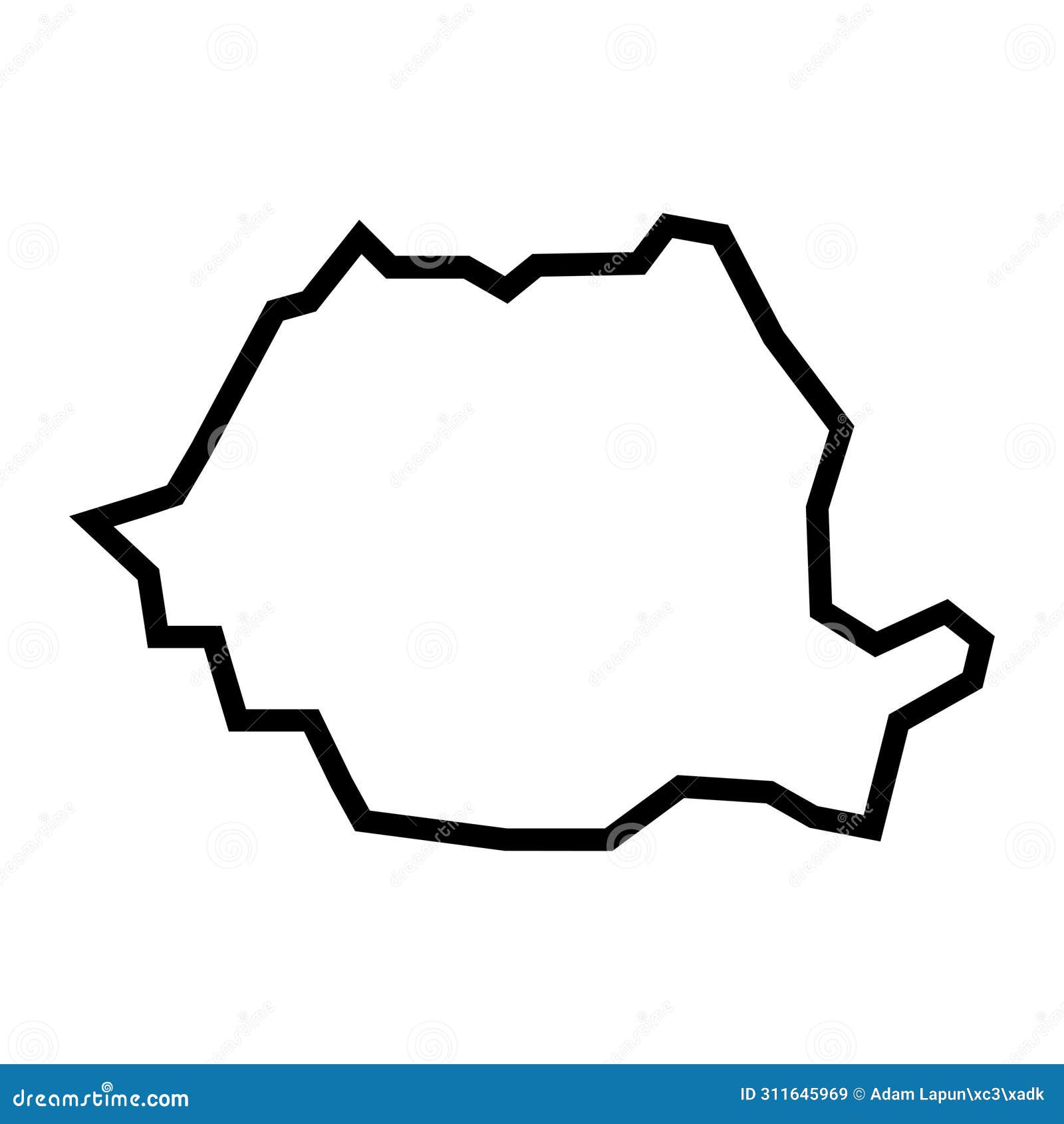 Romania Map Outline On Clean White Background. Blue Thin Line Contour ...