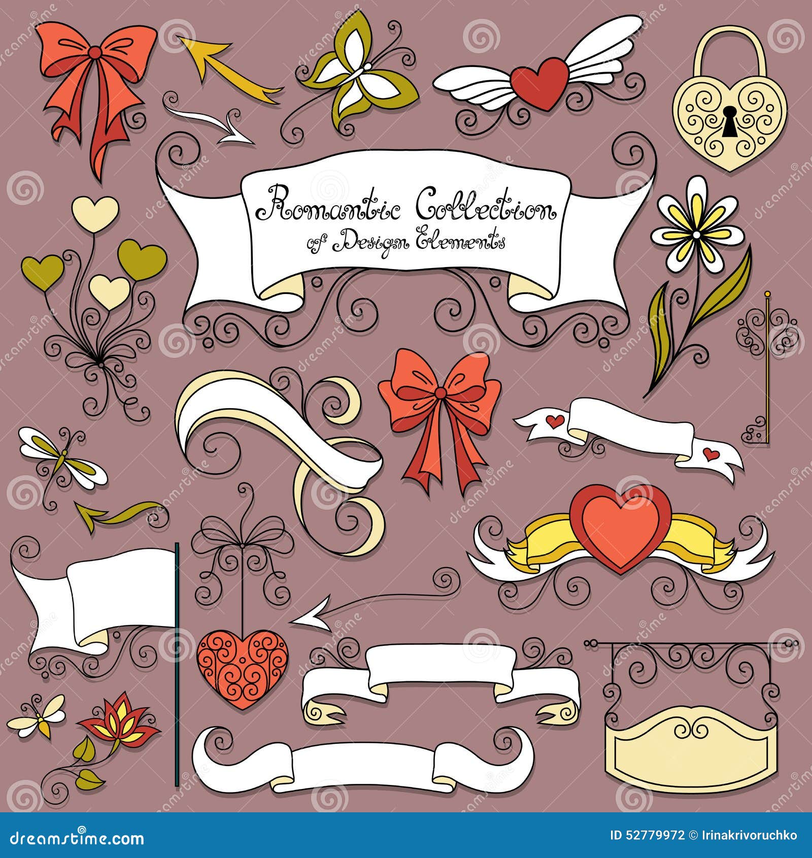 Vector Romantic Collection of Hand Drawn Design Elements Stock Vector ...