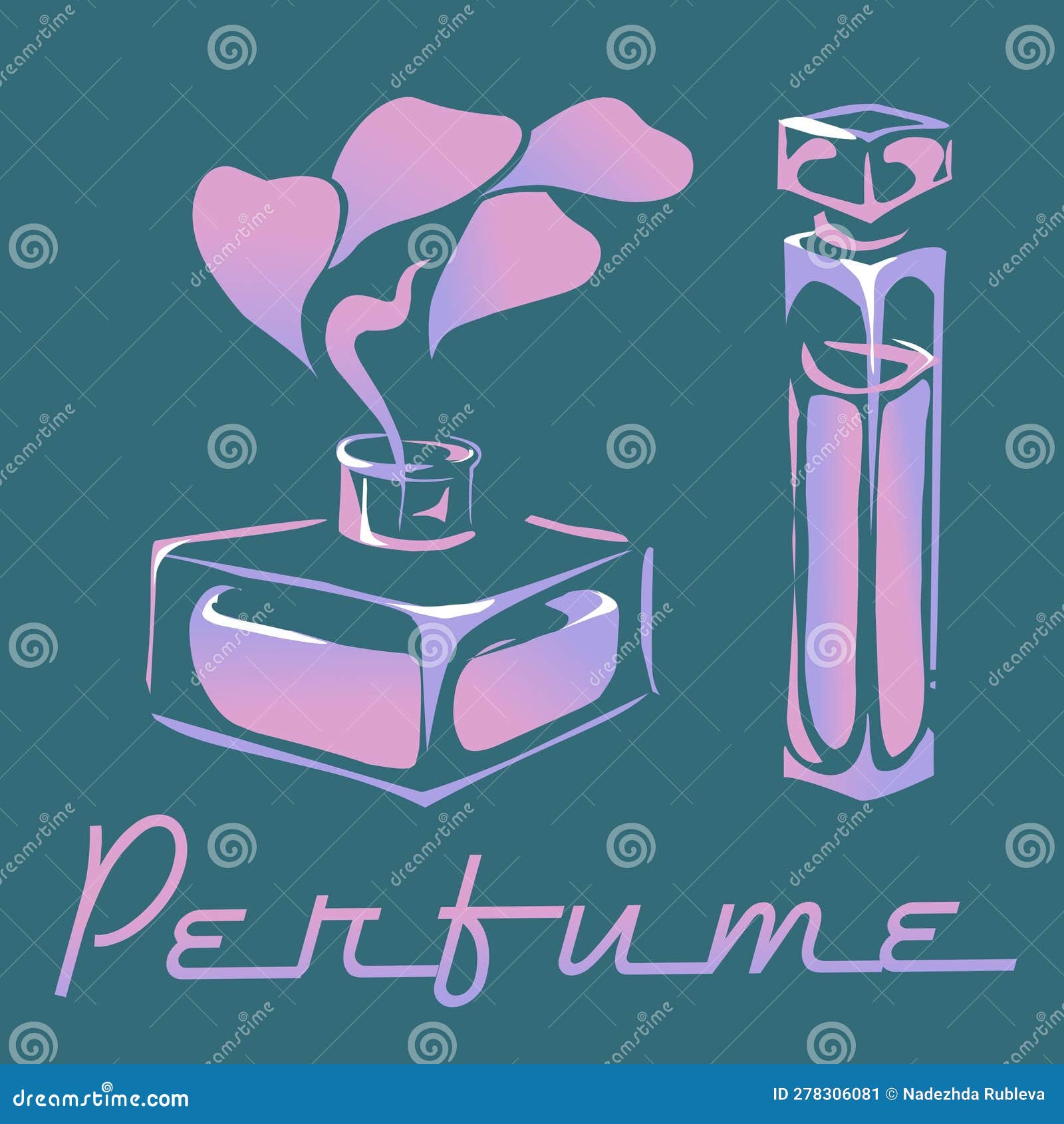 Vector Romantic Drawing Of Perfume Bottles On Dark Background ...