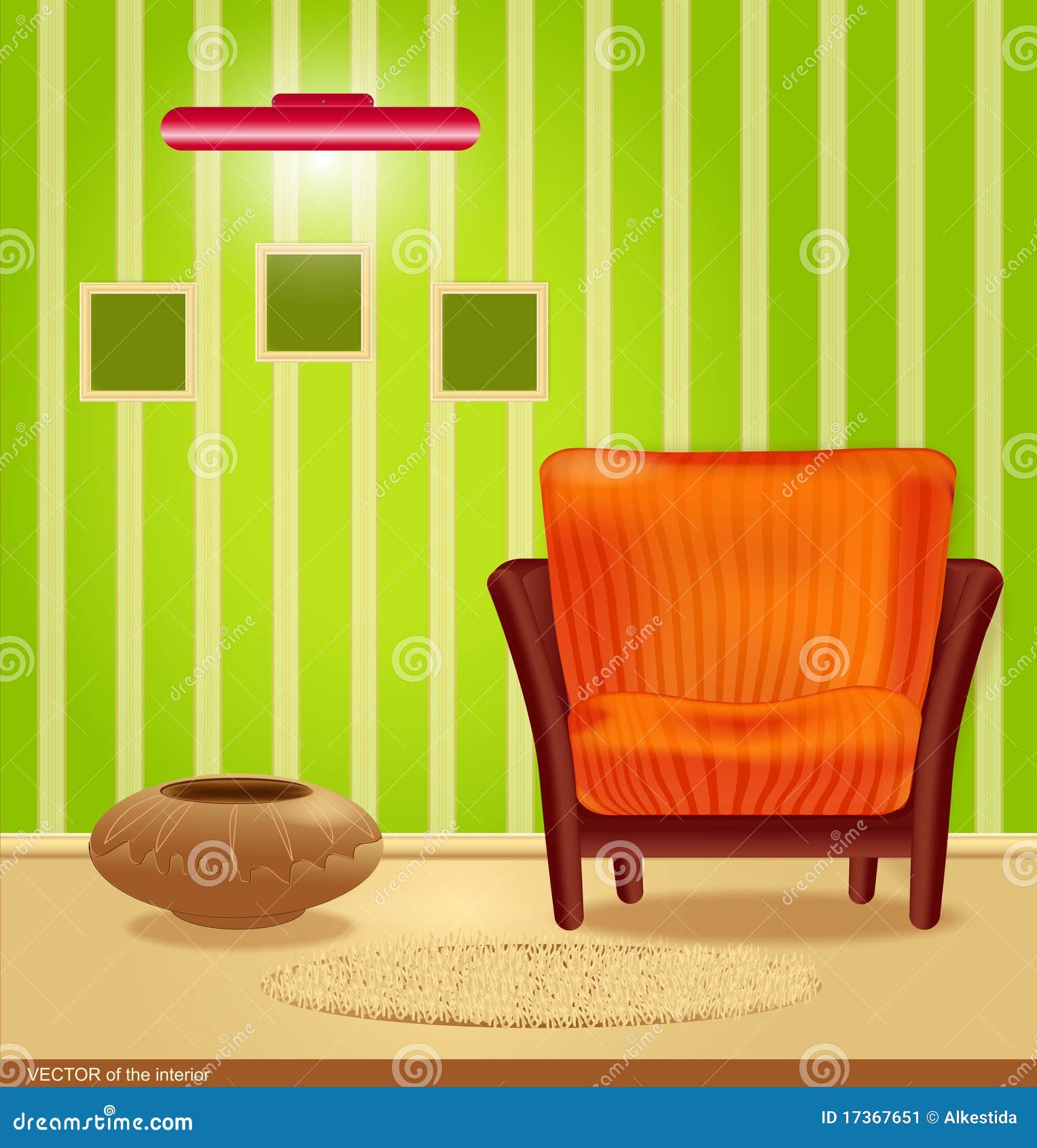 Vector Room with Green Wallpaper Stock Vector - Illustration of ...