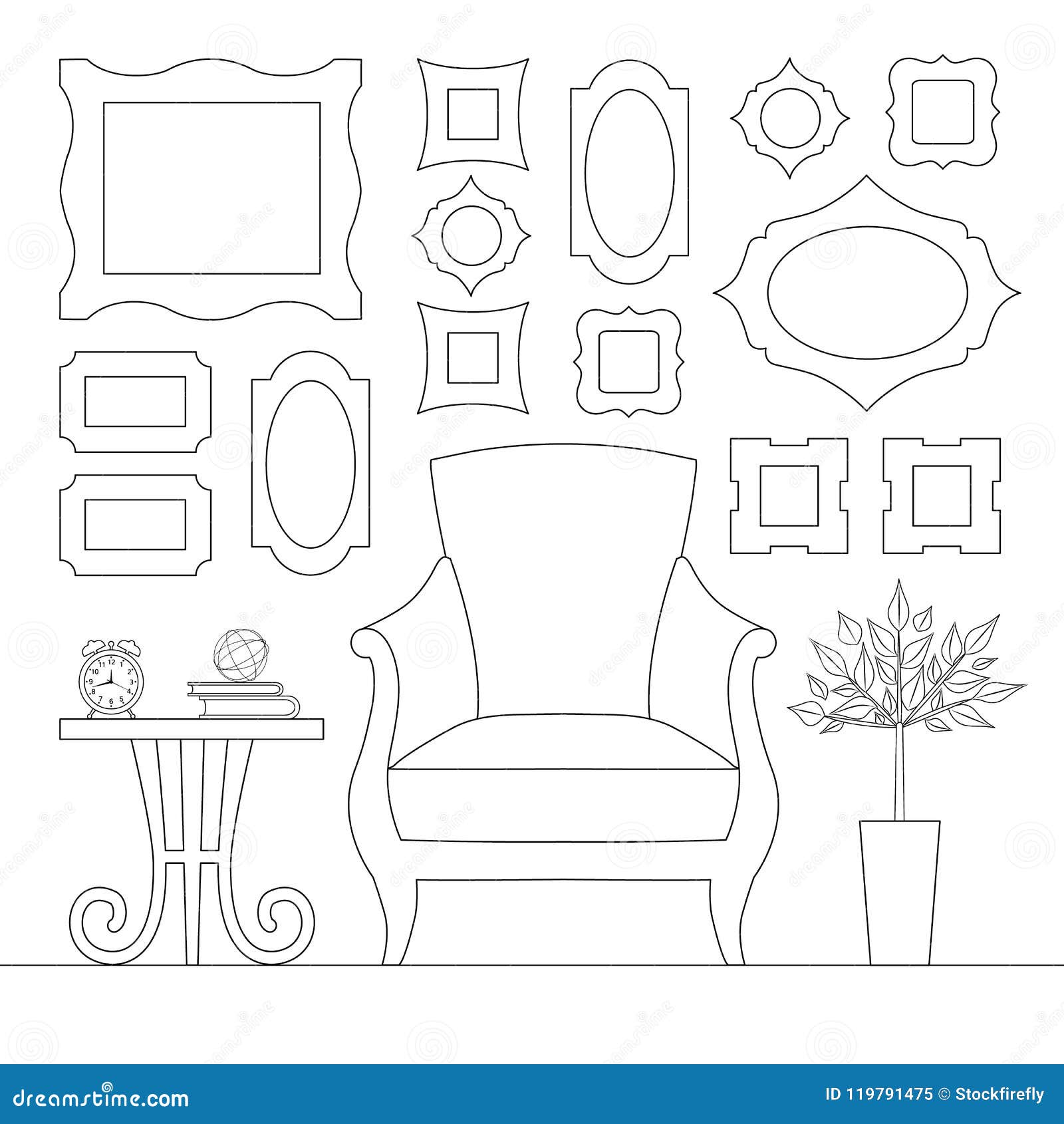 Vector Room in Outline Style. Stock Vector - Illustration of ...