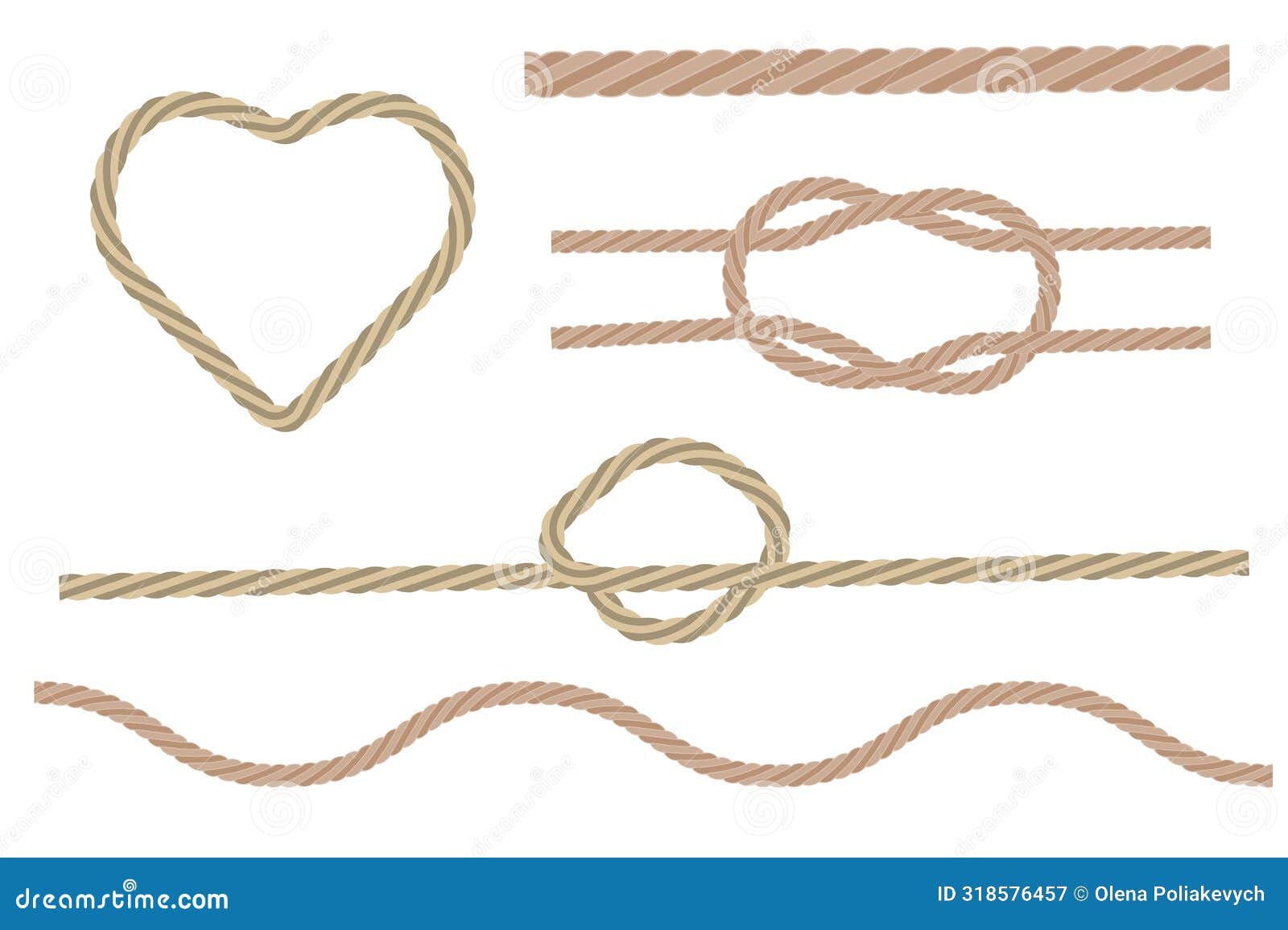Vector Rope Knots. Nautical Tying Techniques. Beige and Brown. White ...
