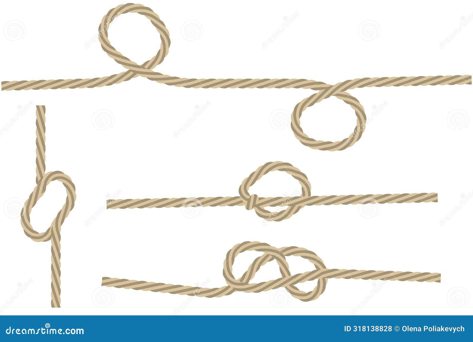 Vector Rope Knots. Nautical Tying Techniques. Beige Twisted Ropes ...