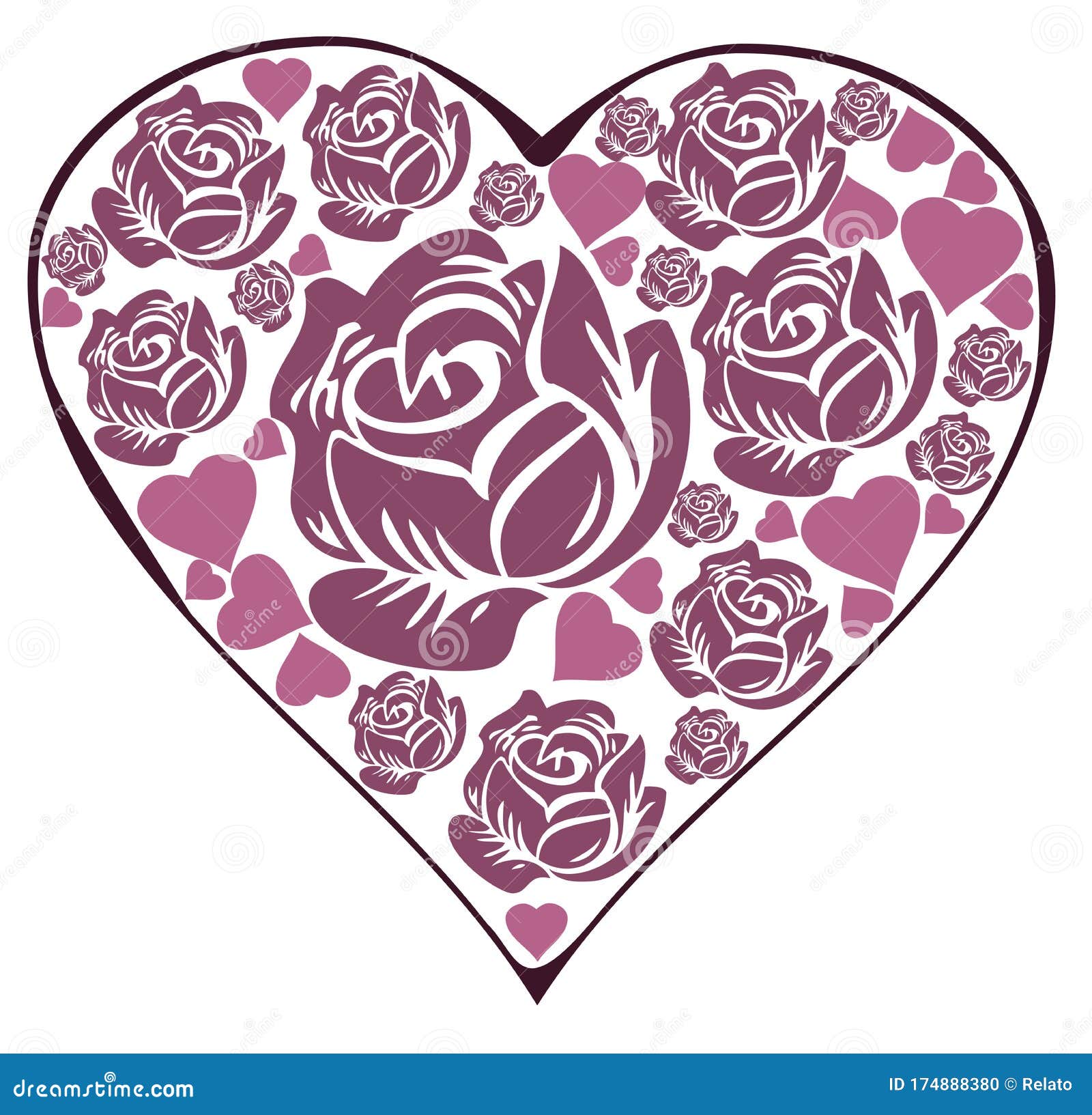 Vector Purple Roses and Hearts. Stock Vector - Illustration of doodle ...