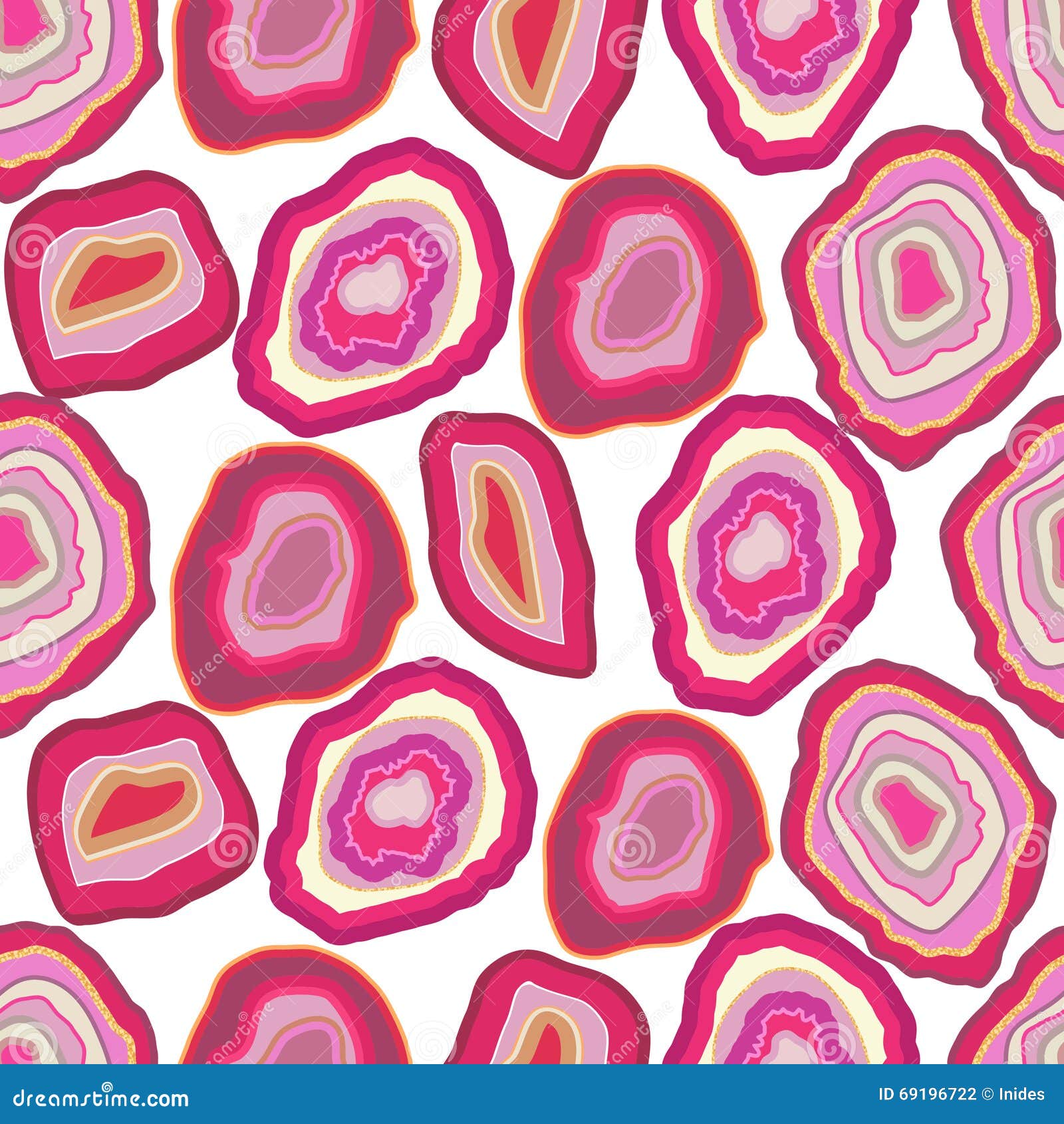 Vector Rose Pink Agate Crystal Seamless Pattern on White. a Slice of ...