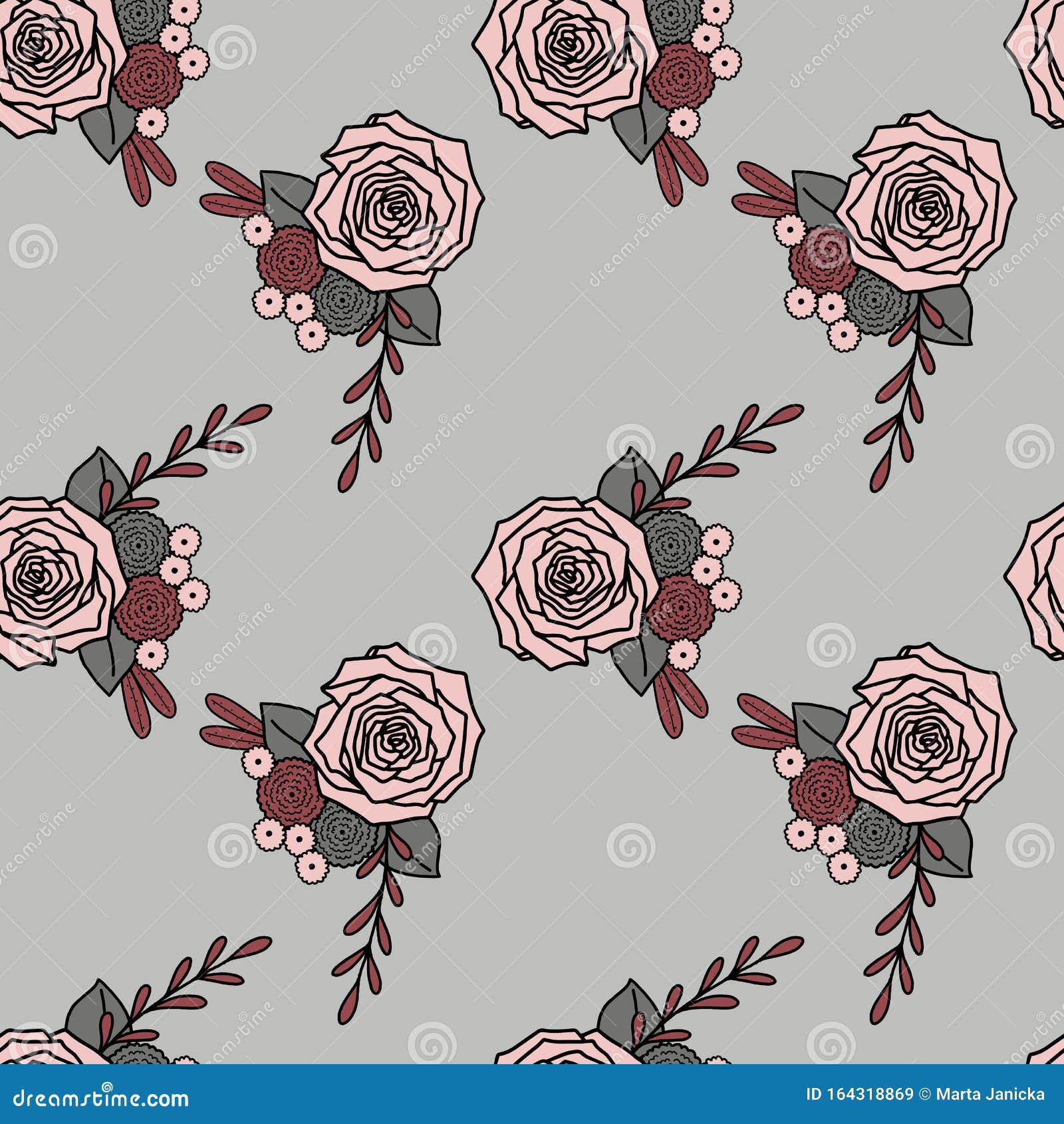 Vector Rose Seamless Pattern in Grey Stock Vector - Illustration of ...