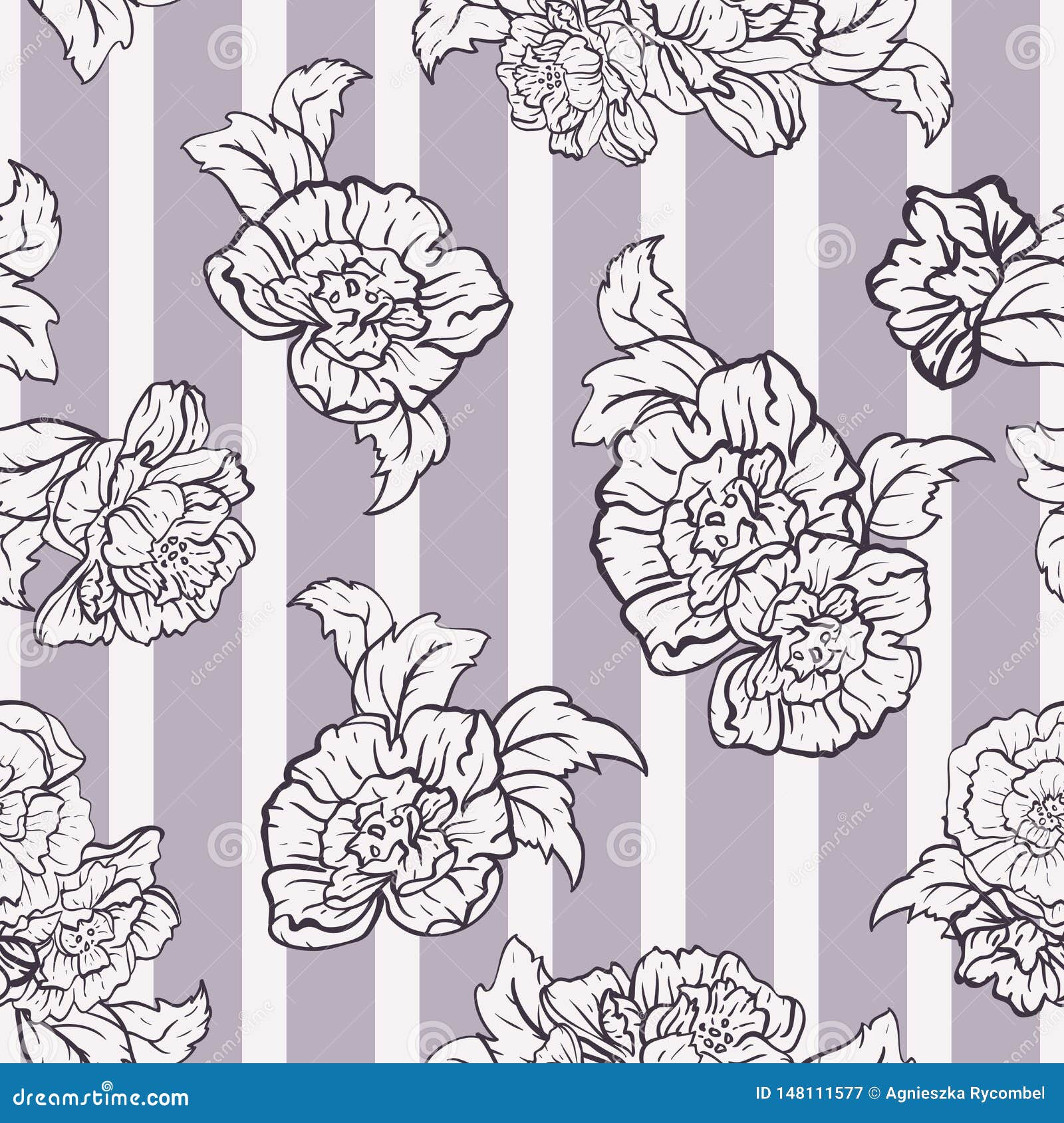 Vector Roses on Lavender Stripes Seamless Pattern Background. Stock ...