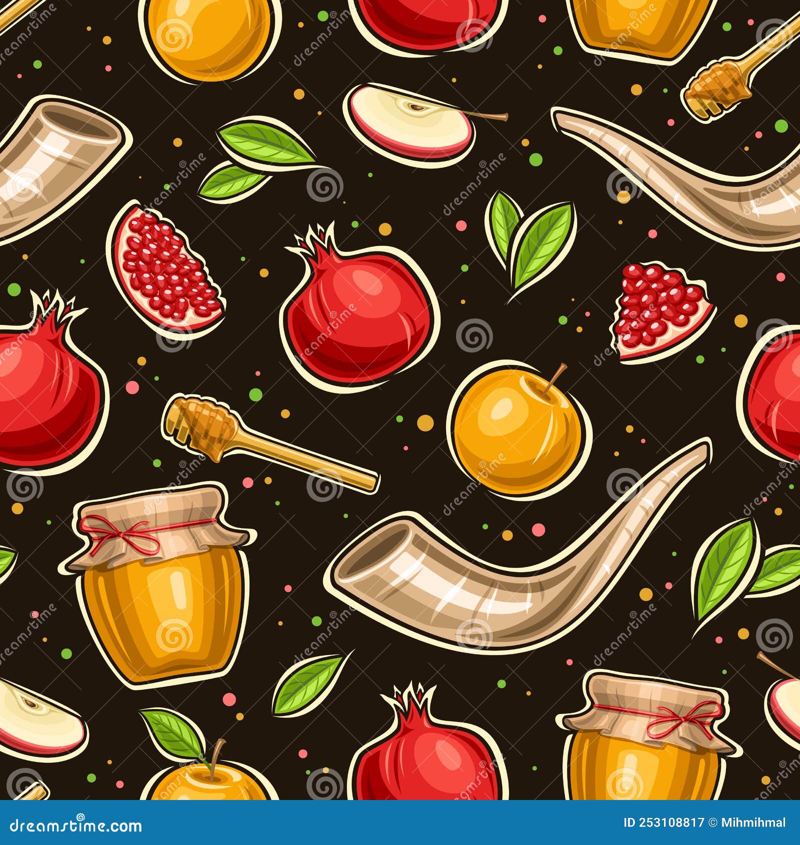Vector Rosh Hashanah Seamless Pattern Stock Vector - Illustration of ...