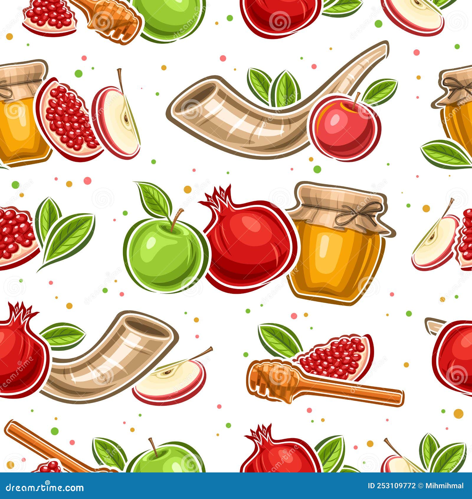 Vector Rosh Hashanah Seamless Pattern Stock Vector - Illustration of ...