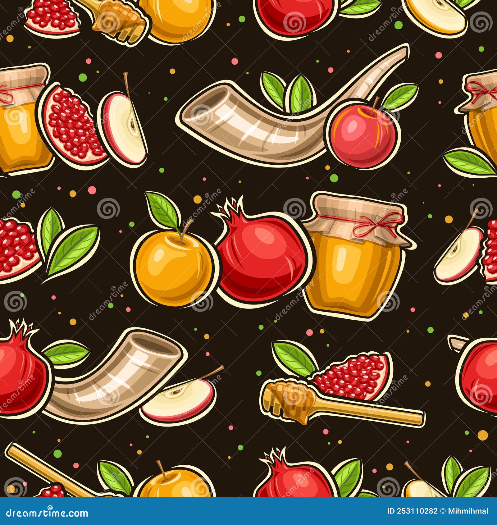 Vector Rosh Hashanah Seamless Pattern Stock Vector - Illustration of ...