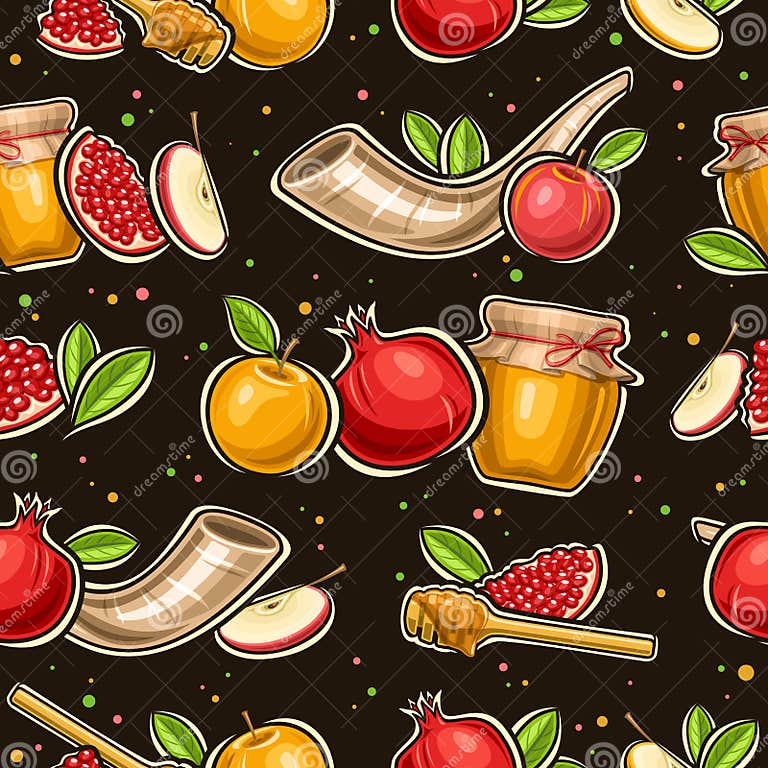 Vector Rosh Hashanah Seamless Pattern Stock Vector - Illustration of ...