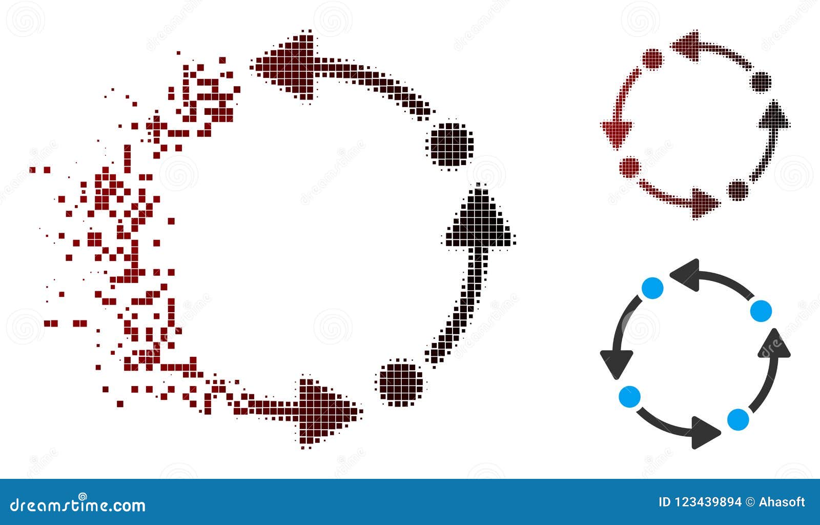 Disintegrating Pixel Halftone Rotate Icon Stock Vector - Illustration ...