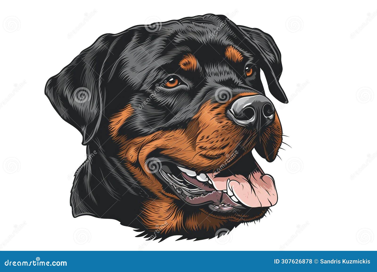 Rottweiler Head, Vector Portrait With One Continuous Line ...