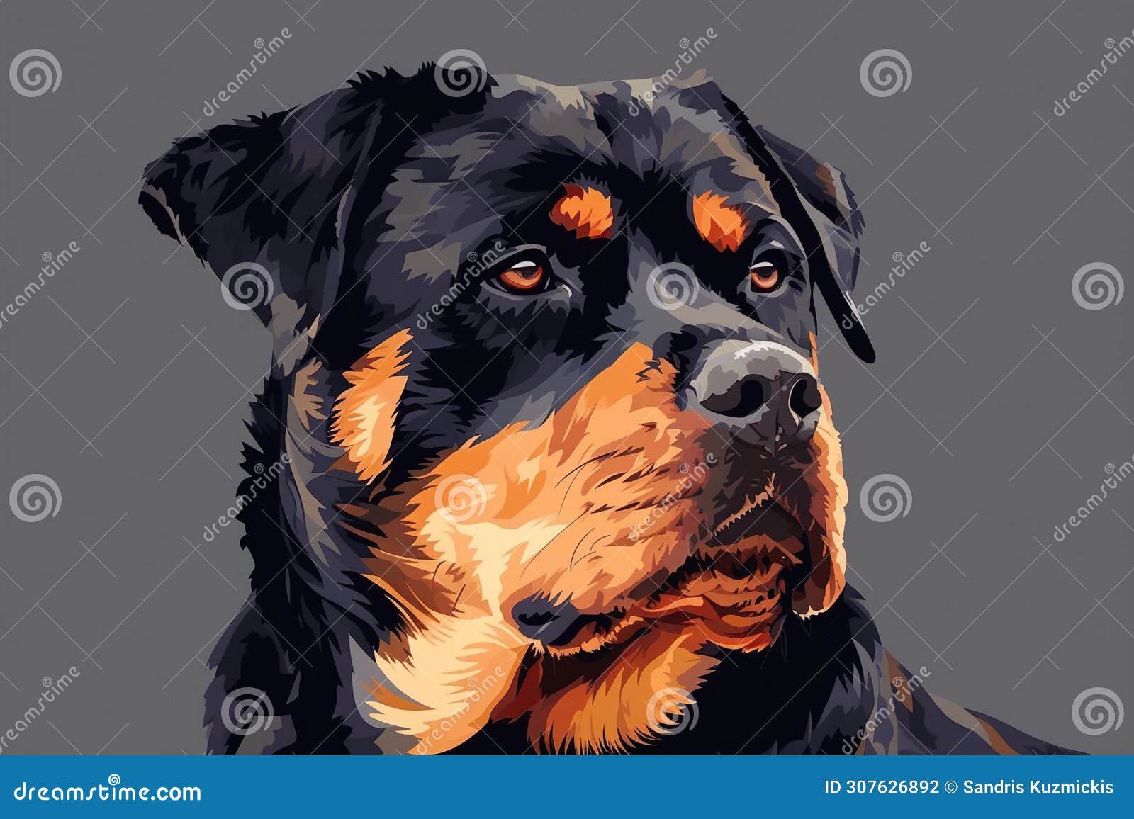 Rottweiler Head, Vector Portrait With One Continuous Line ...
