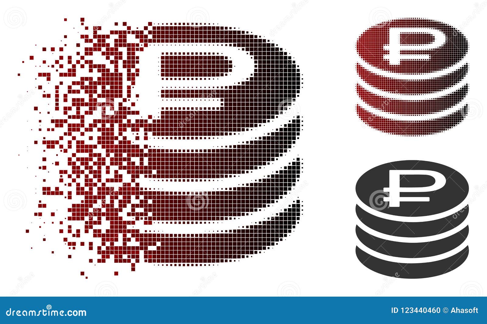 Moving Pixel Halftone Rouble Coins Stack Icon Stock Vector ...