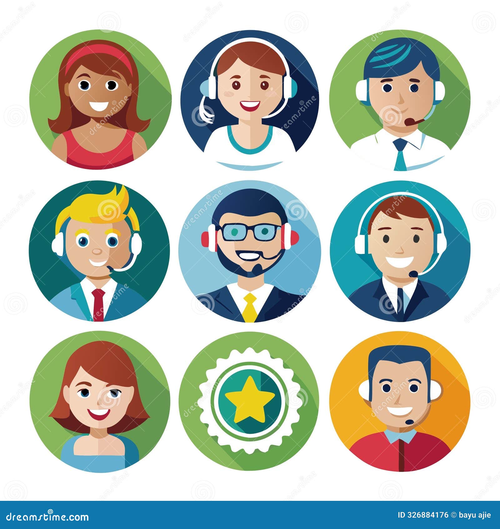 Vector of Round Avatar Profile of Men and Women, Customer Support ...