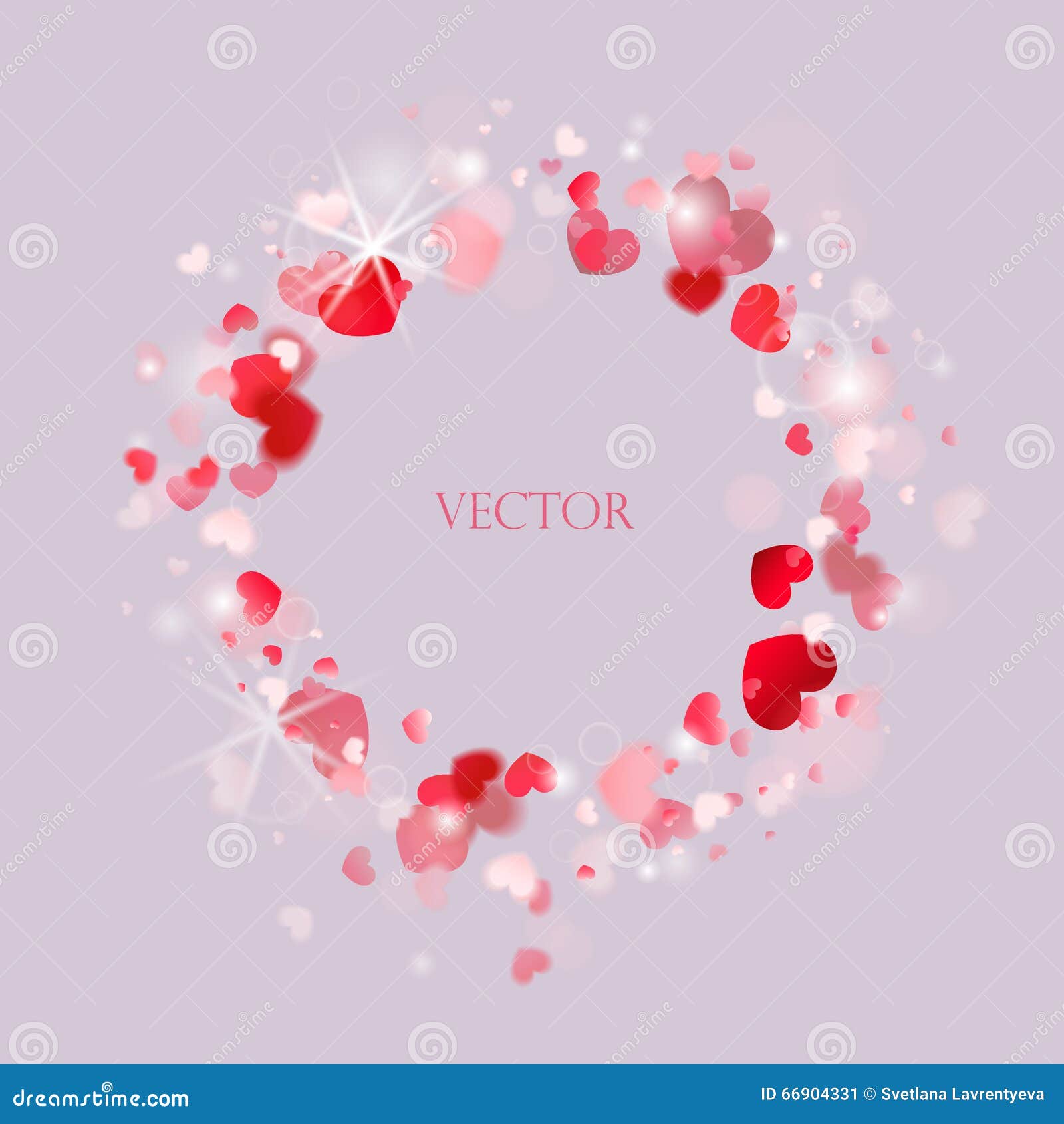 Vector. Round Banner with Glowing Hearts. Red Heart and Circle Stock ...