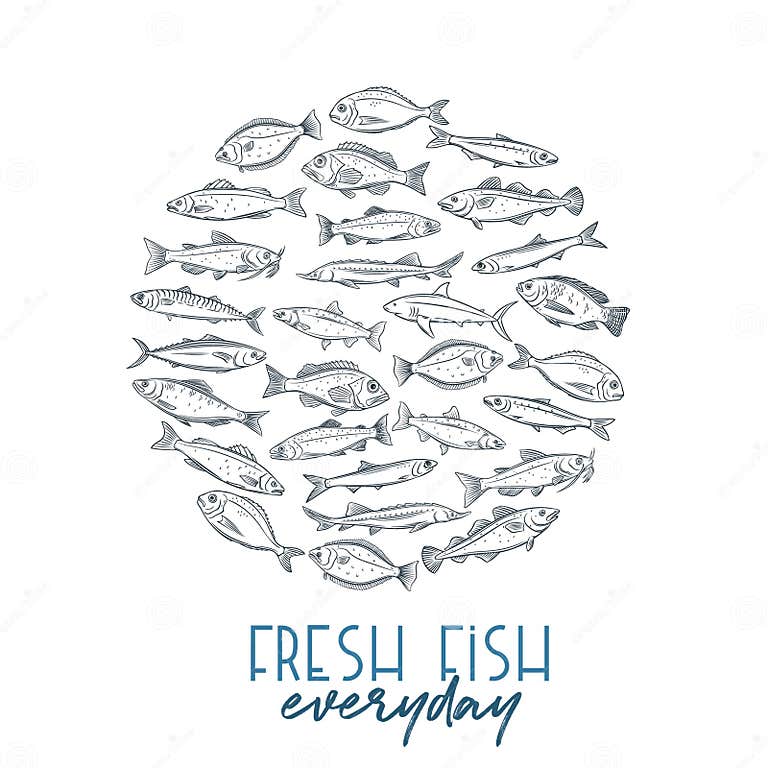 Poster hand drawn fish stock vector. Illustration of ocean - 118745065 Poster hand drawn fish stock vector. Illustration of ocean - 118745065
