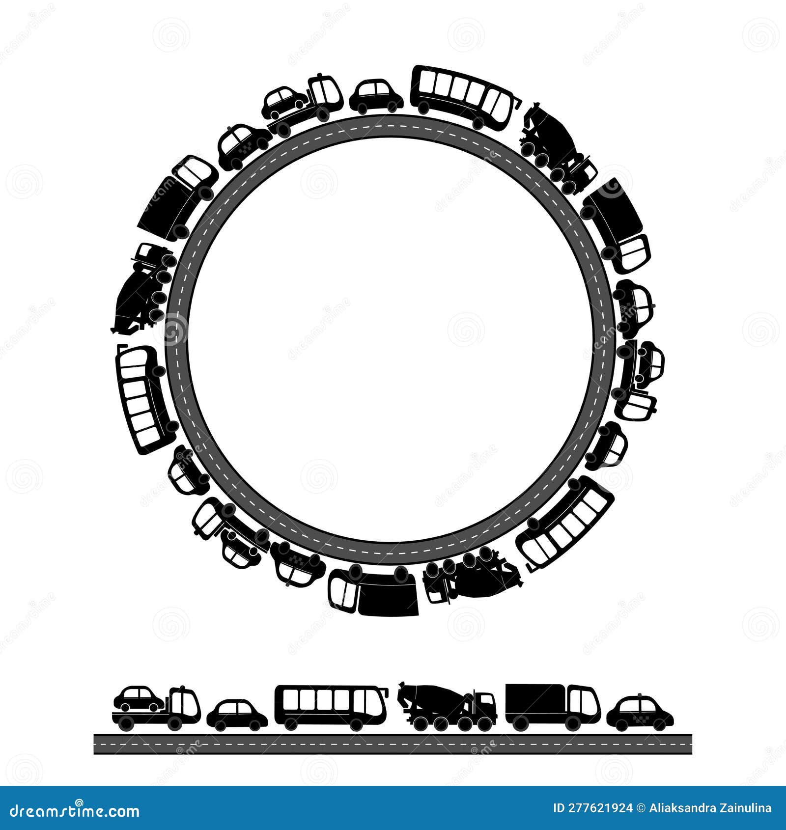 Vector Round Black Frame with Road and Cars Stock Vector - Illustration ...