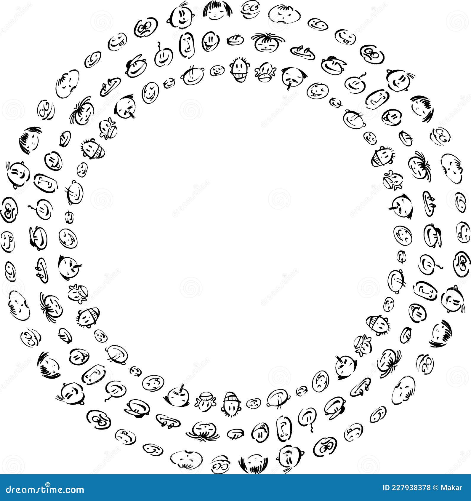 Vector Round Border from Various Human Doodle Faces Stock Vector ...