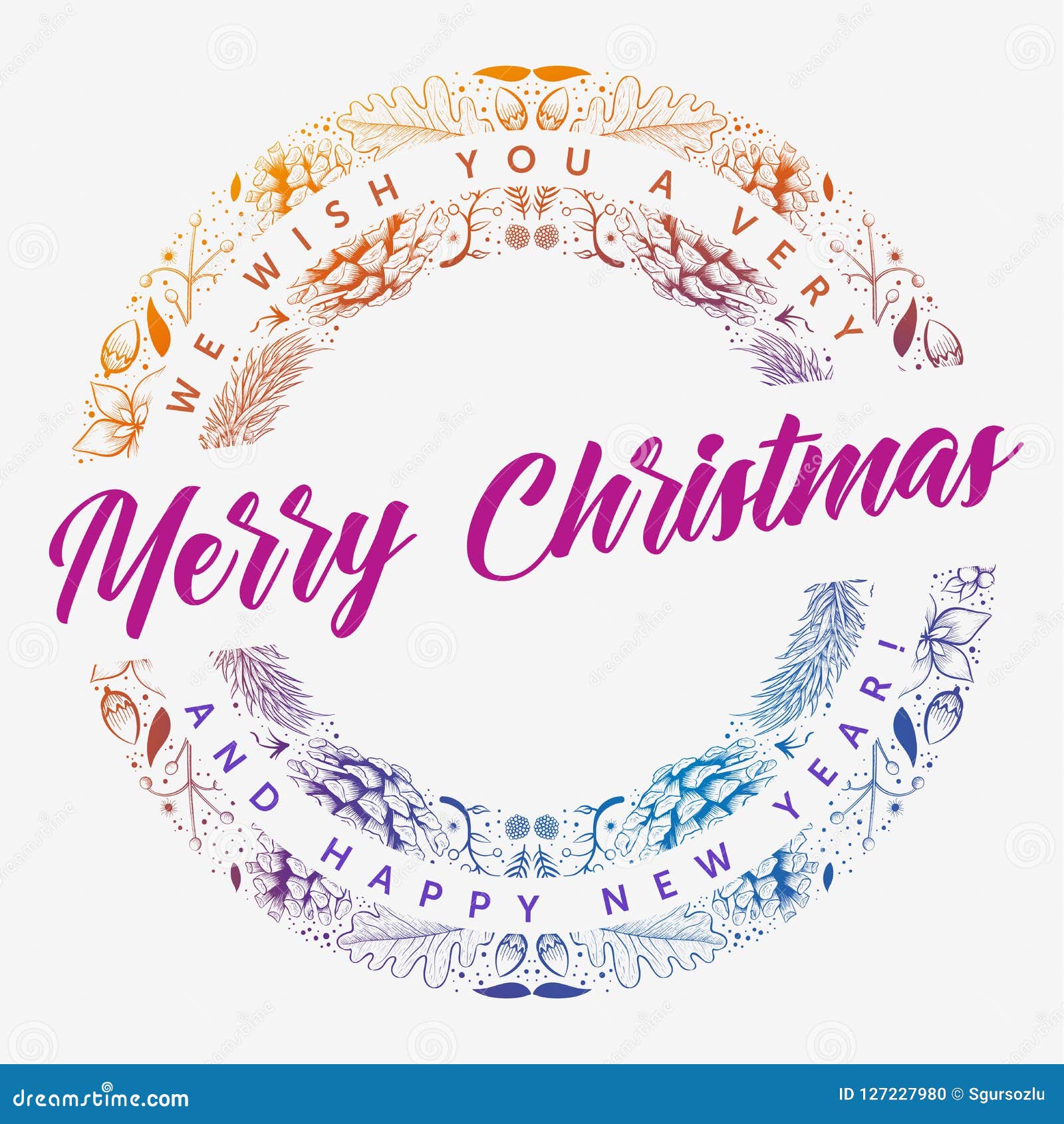 Round Frame Merry Christmas Card Design Stock Vector - Illustration of ...