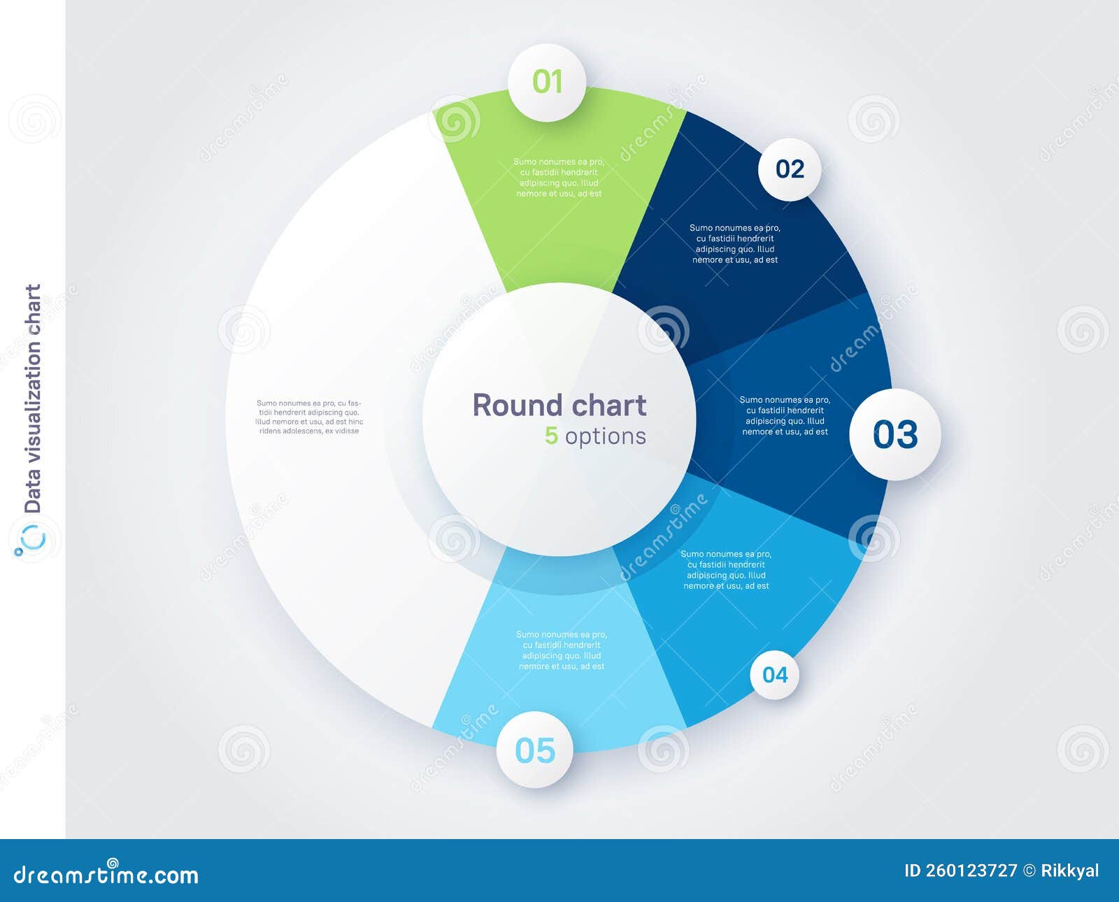 Vector Round Circle Infographic Chart Template Divided by Five Parts ...