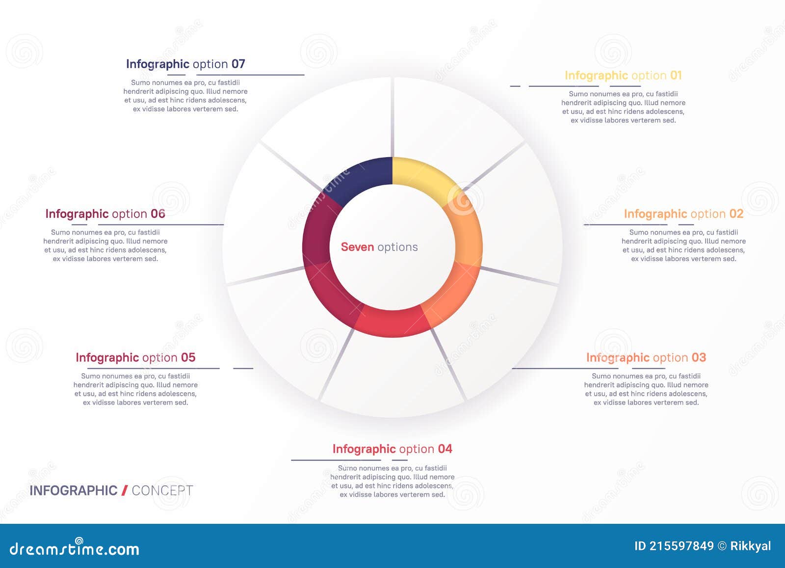 Vector Round Circle Infographic Chart Template Divided by Seven Parts ...