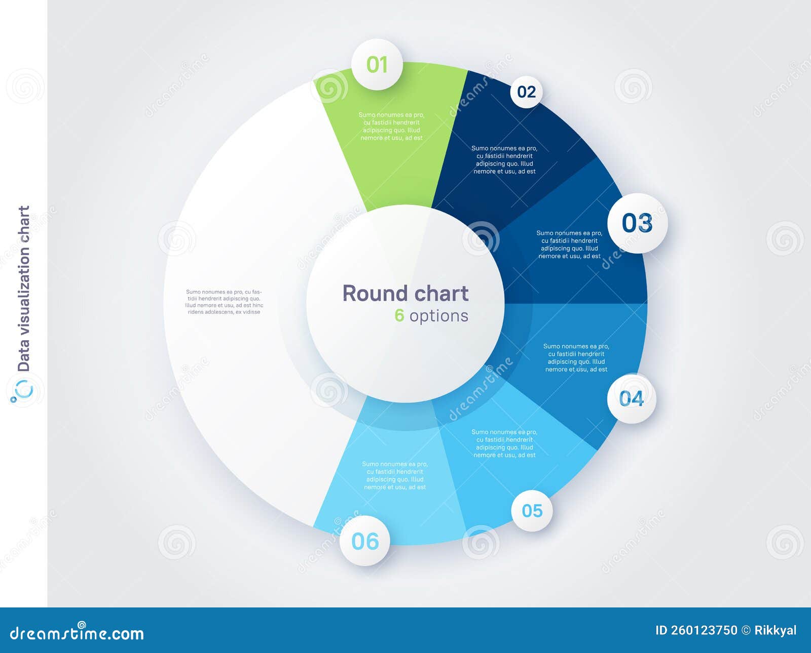 Vector Round Circle Infographic Chart Template Divided by Six Parts ...